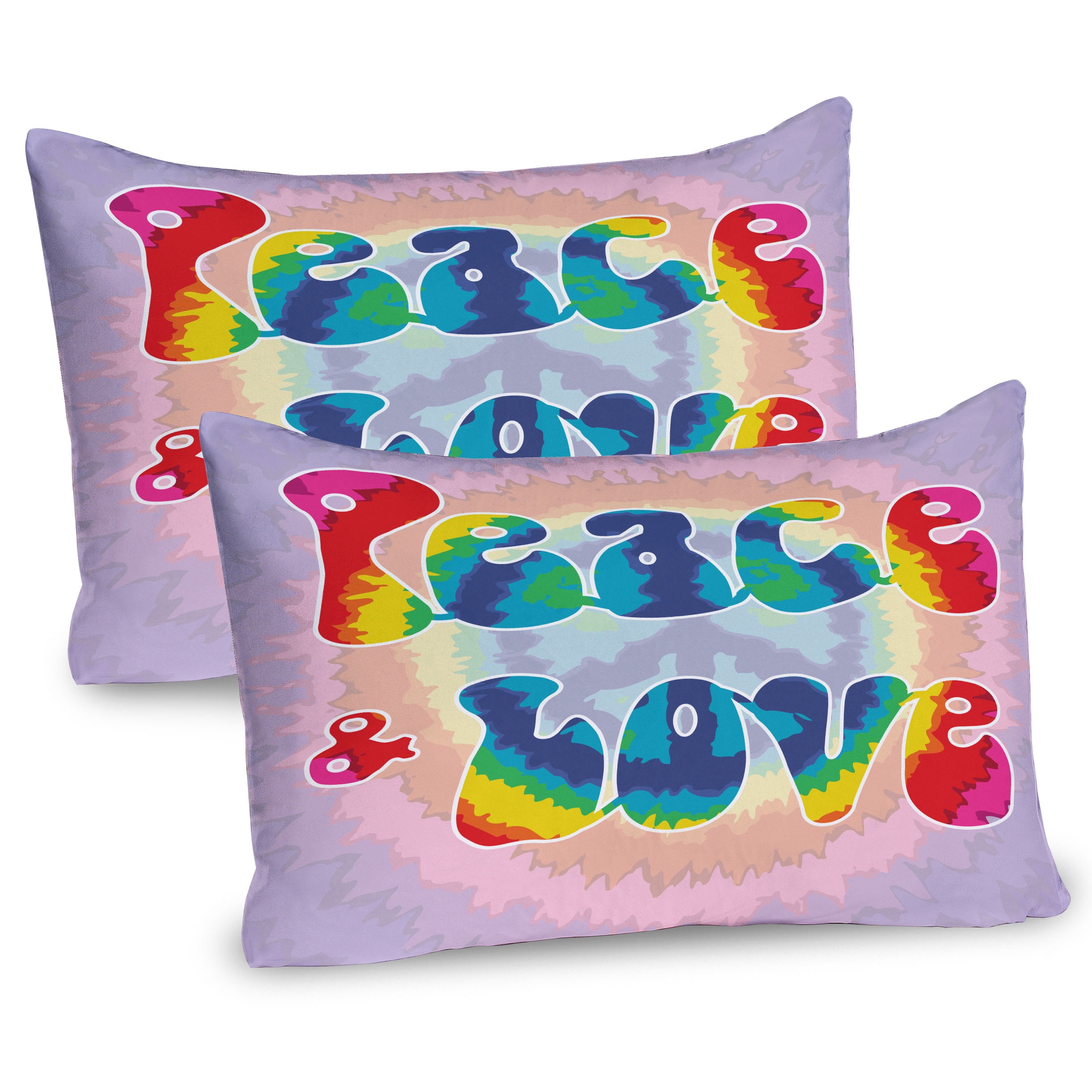 Ambesonne Hippie Pillow Sham 2 Pack, Peace Love Tie Dye Effect, 30"x20 ...