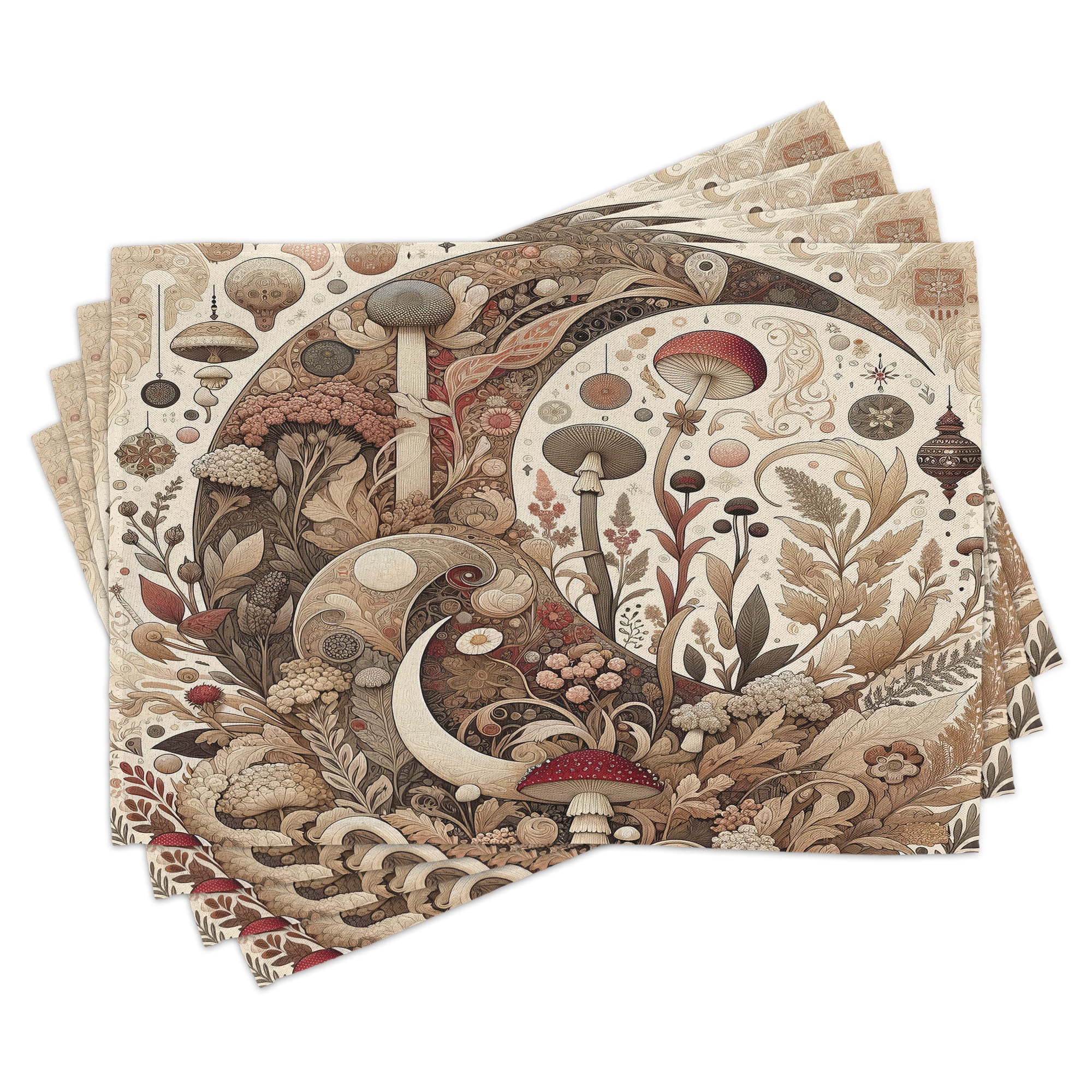 Ambesonne Hippie Place Mats Set of 4, Nostalgic Boho Crescent Art, Standard Size, Eggshell Olive ...