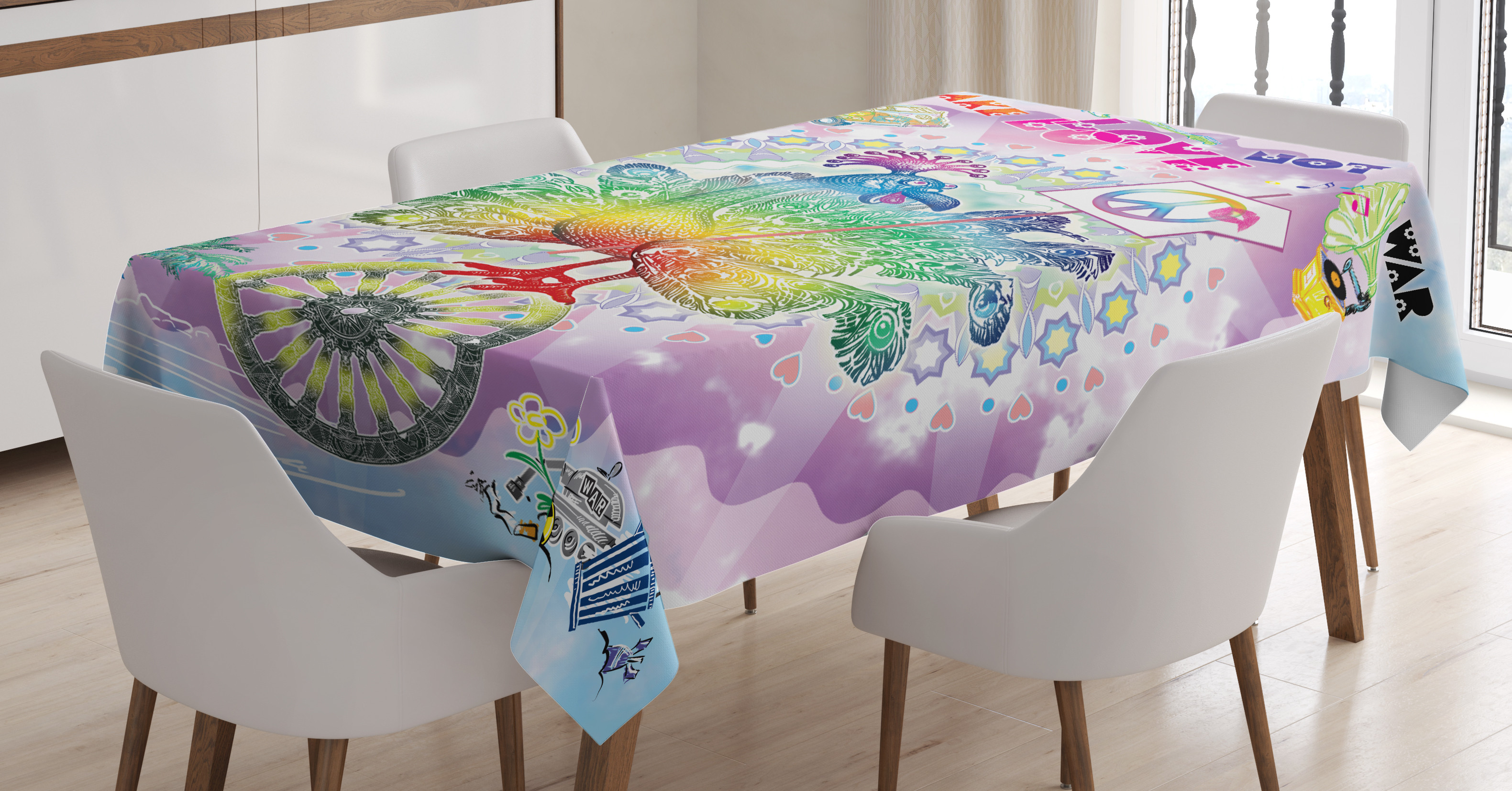 Ambesonne Hippie Tablecloth Rectangular Table Cover, Flower Cildren ...