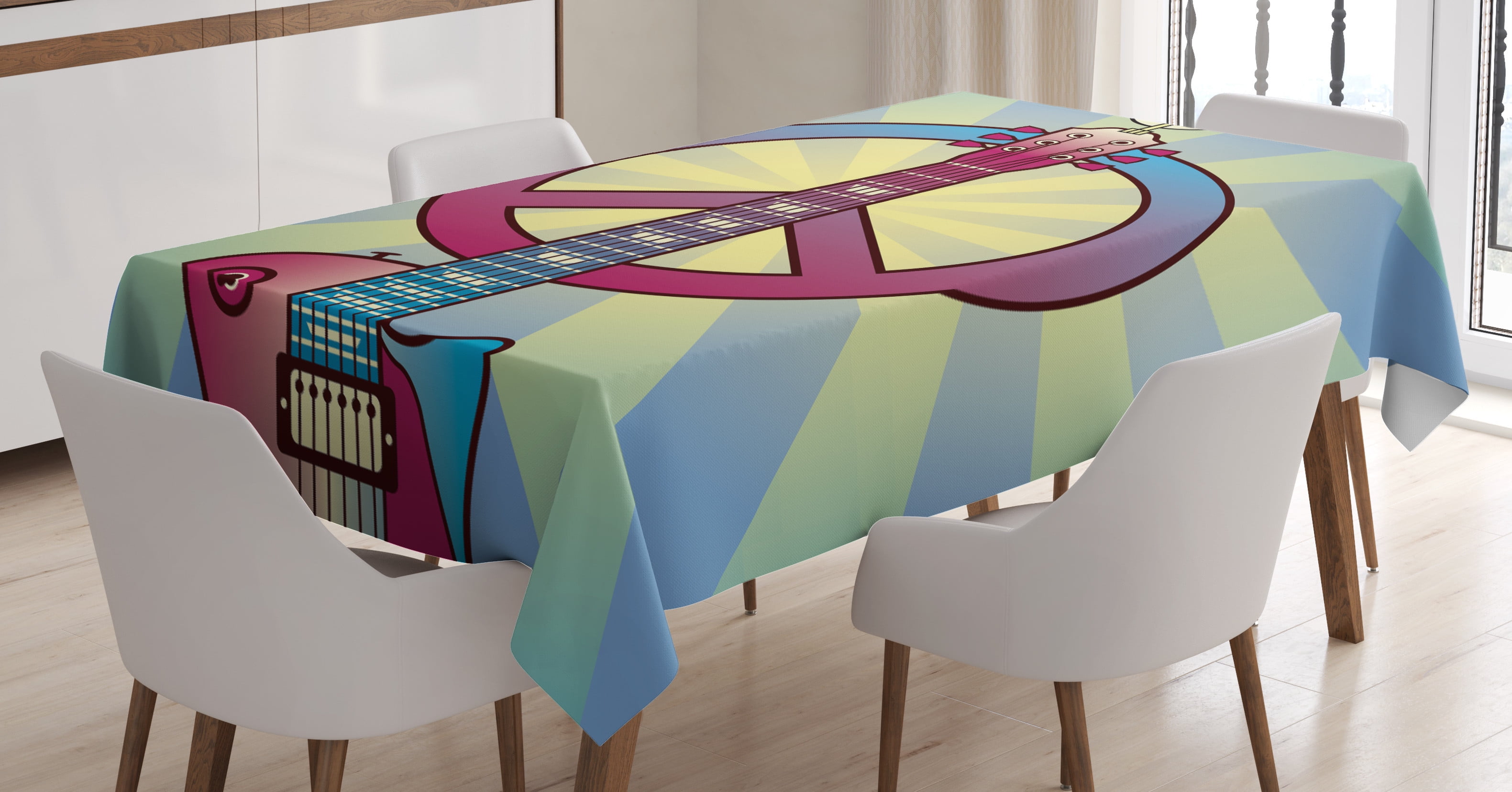 Ambesonne Hippie Tablecloth Rectangular Table Cover, Woodstock Music ...