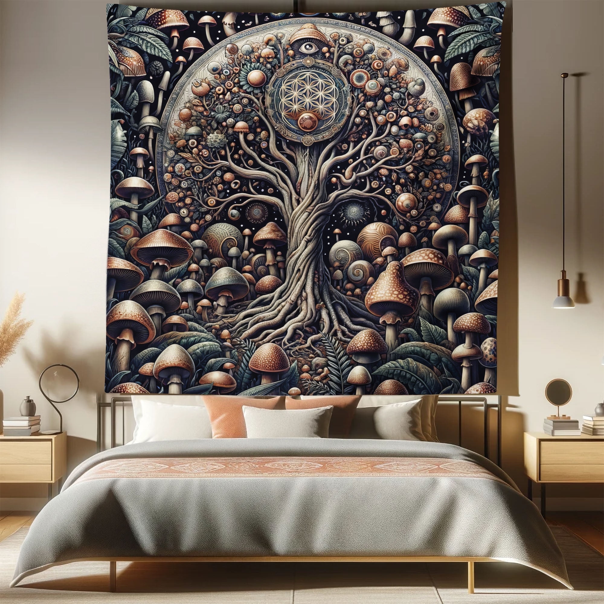 Ambesonne Hippie Tapestry Queen Size, Dreamy Mushroom Huddle Tree, 88 ...