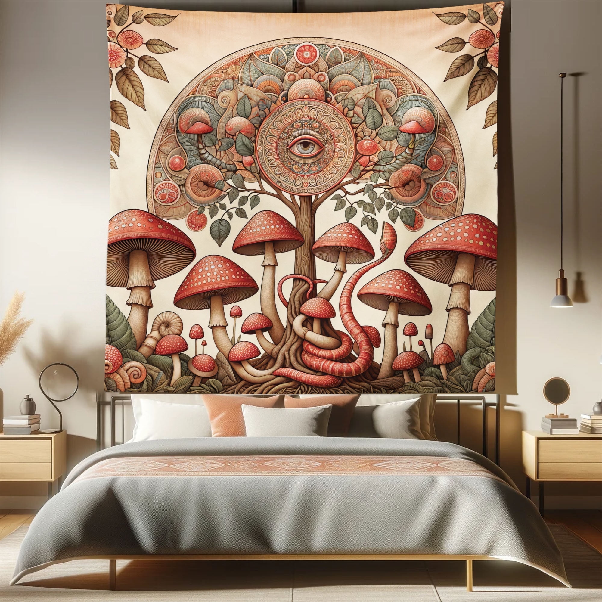 Ambesonne Hippie Tapestry Queen Size, Psychedelic Leaves Eye Art, 88 ...