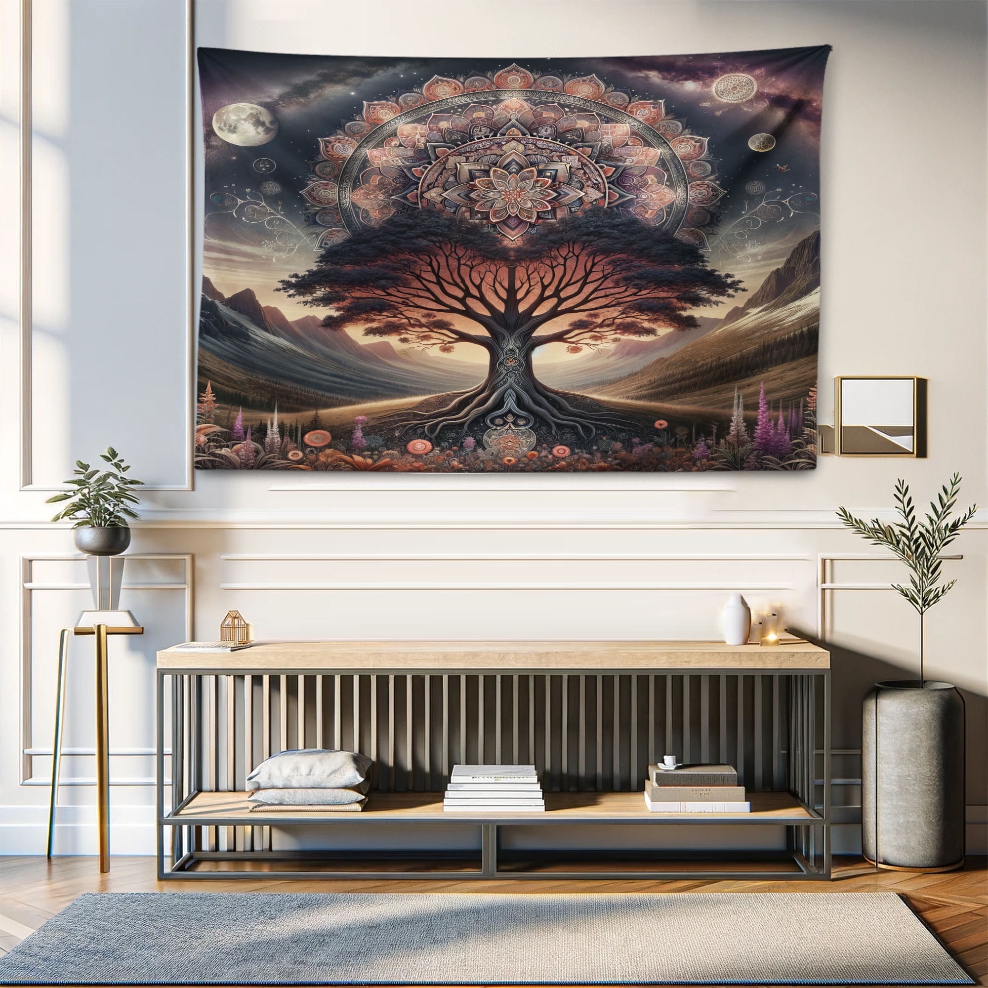 Ambesonne Hippie Tapestry Wall Hanging, Scandi Myth Tree of Life Art ...