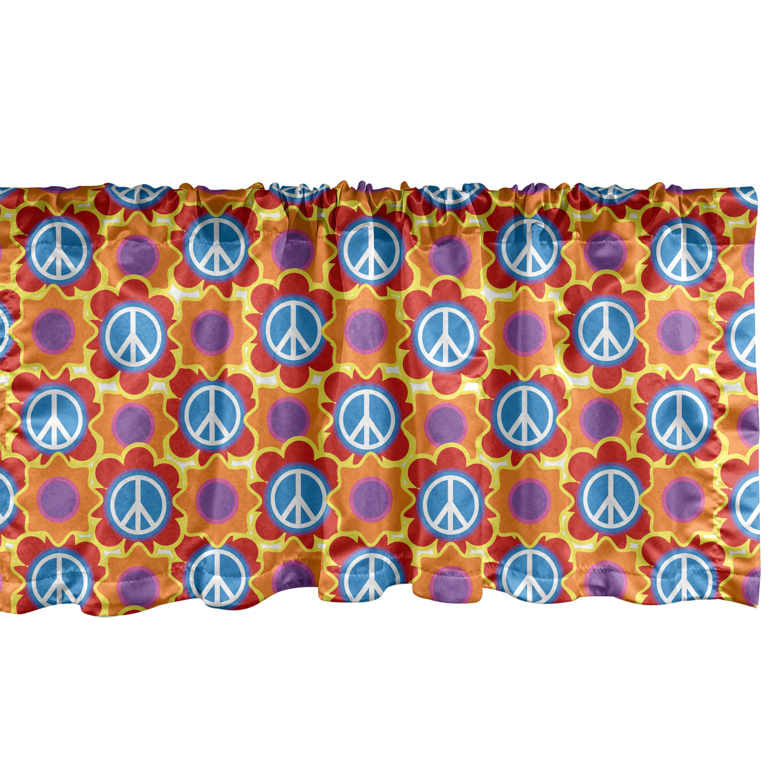 Ambesonne Hippie Window Valance, Groovy Funky Retro Peace, 42" x 18 ...