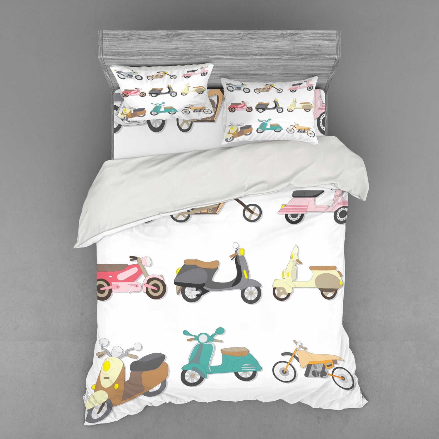 Ambesonne Hipster Bedding Set 4 Pcs, Scooters Design, Queen, Multicolor ...