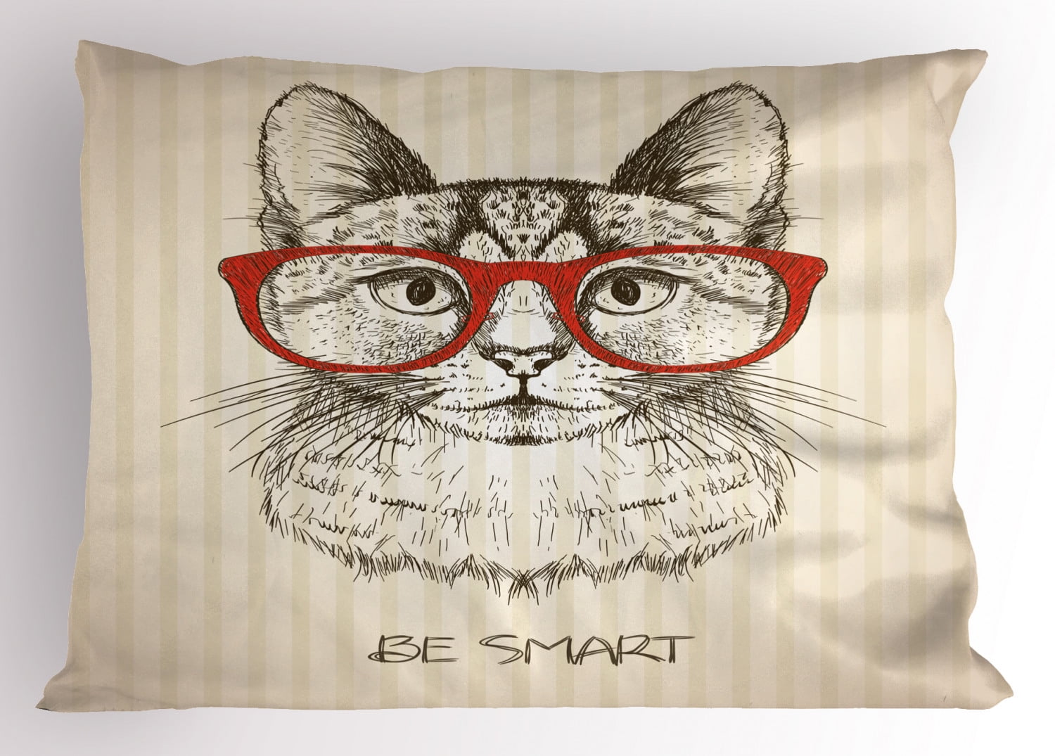 Ambesonne Hipster Pillow Sham, Cat with Retro Glasses, 26" X 20", Olive ...