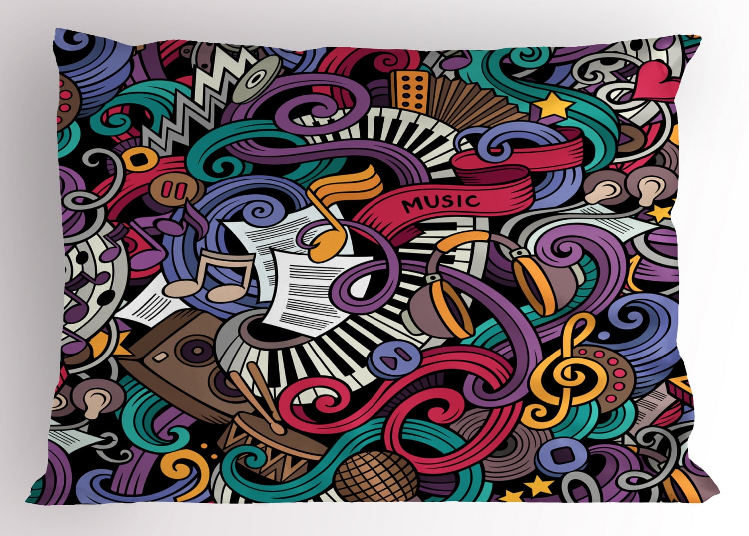 Ambesonne Hipster Pillow Sham, Music Theme Instruments, 26" X 20 ...