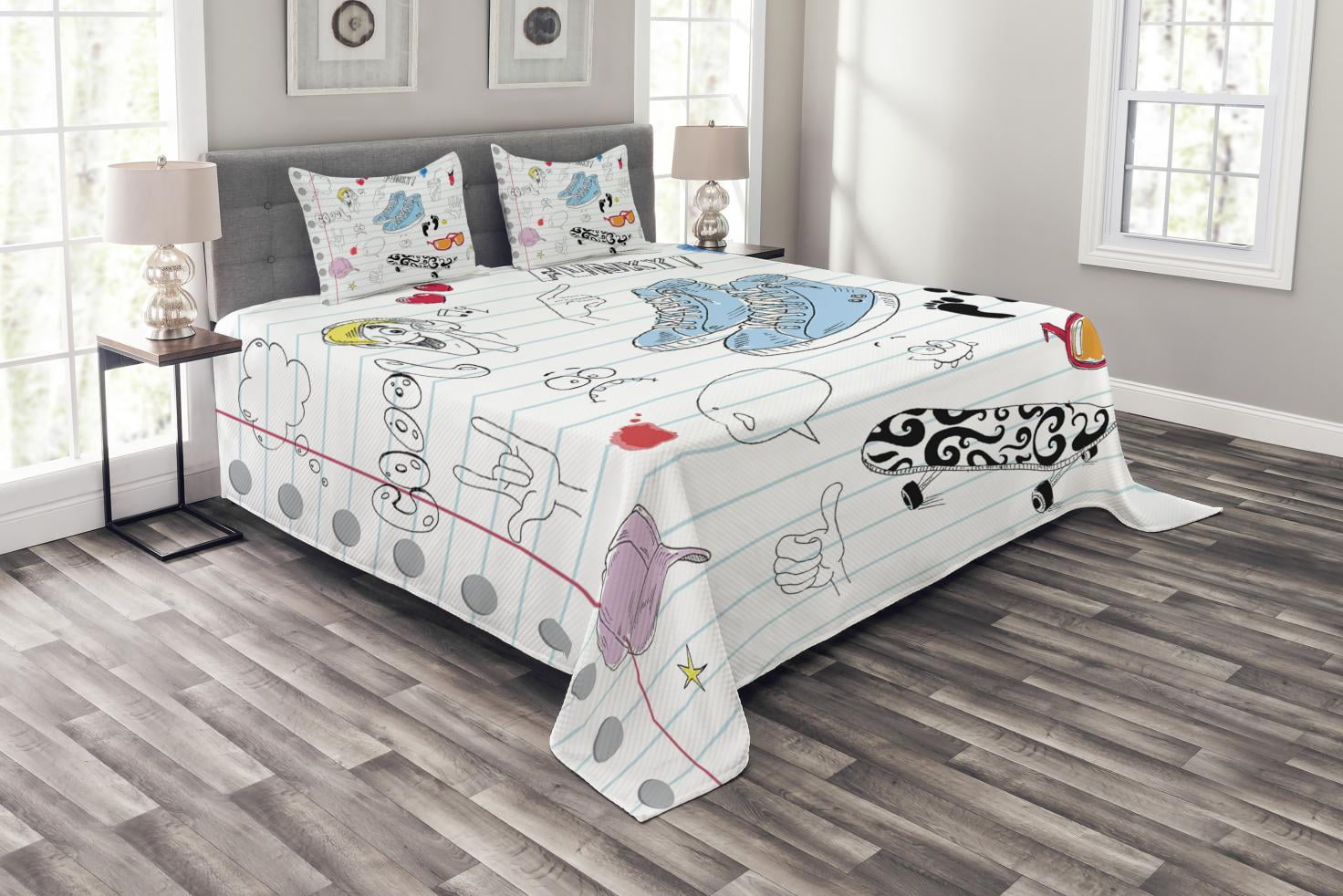 Ambesonne Hipster Quilted Bedspread Set 3 Pcs, Drawings on a Notebook ...
