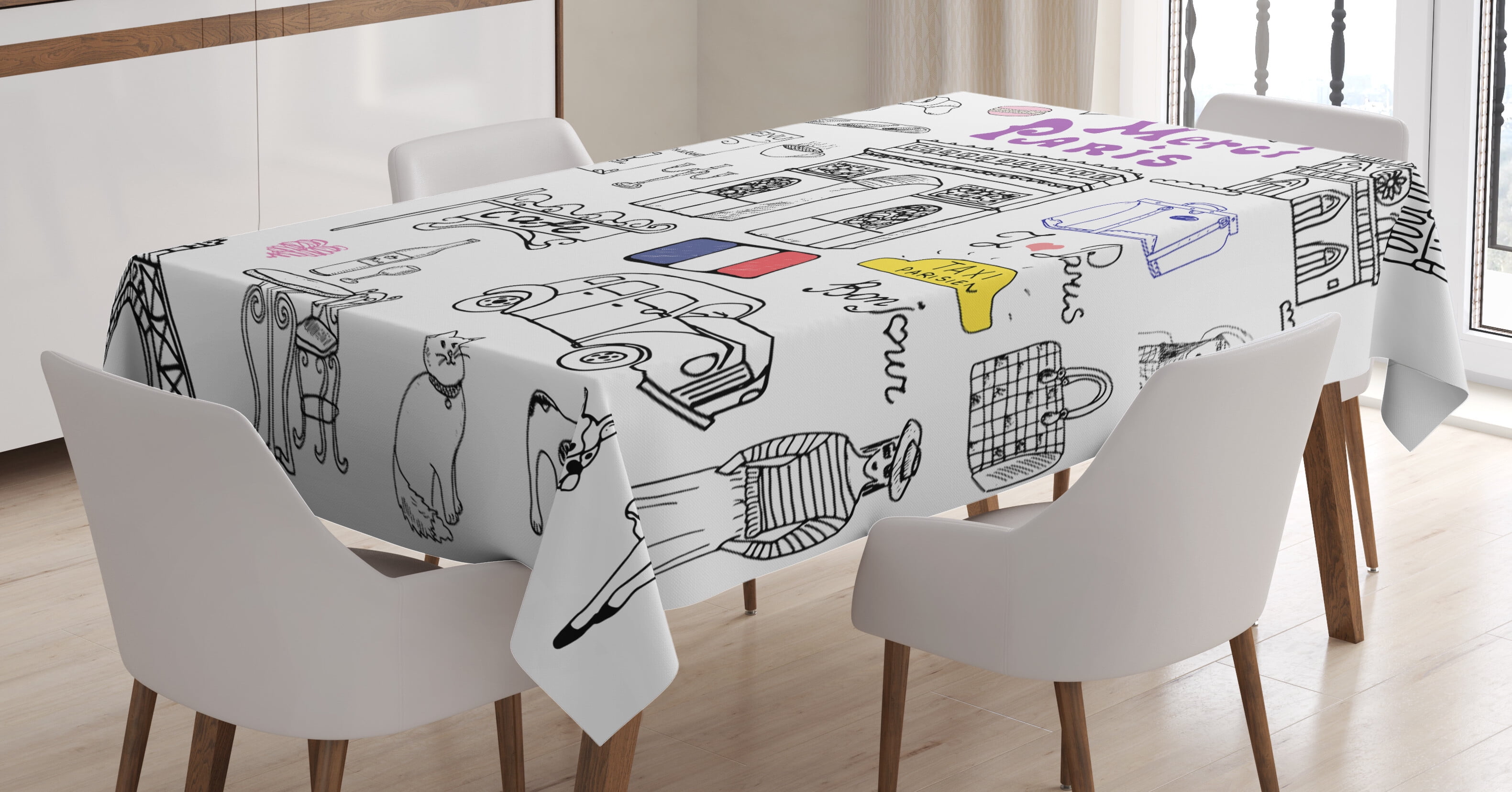 Ambesonne Hipster Tablecloth Rectangular Table Cover, Eiffel Tower ...