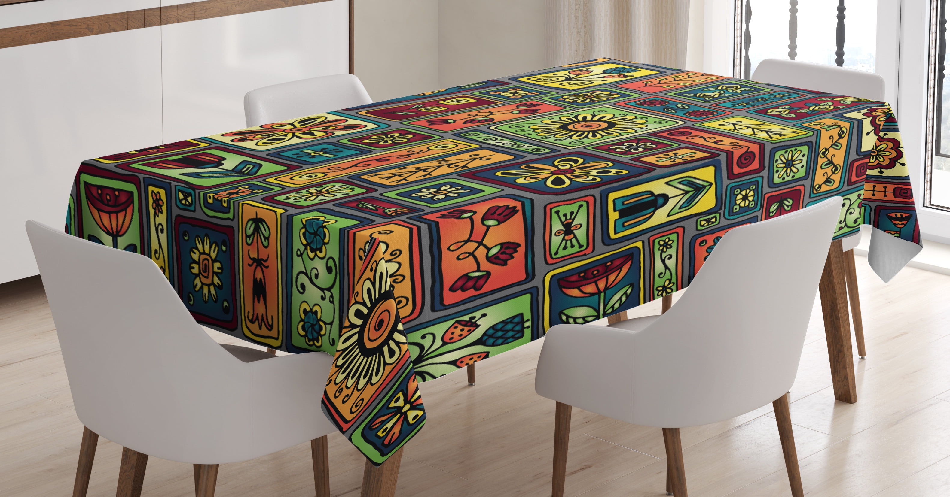 Ambesonne Hipster Tablecloth Rectangular Table Cover, Leaves and Hearts ...