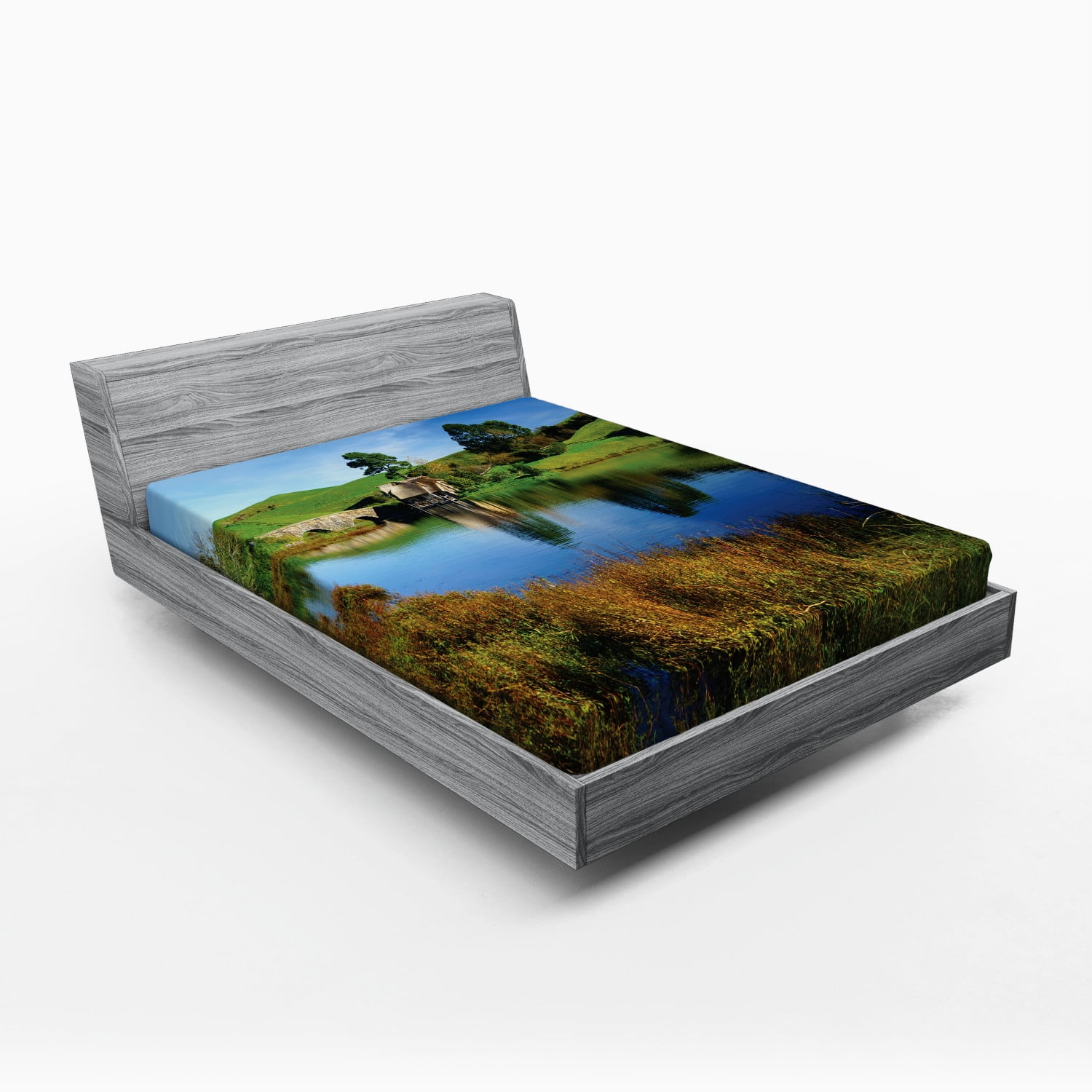 Ambesonne Hobbits Fitted Sheet, Hobbit Land Village House, Full Size ...