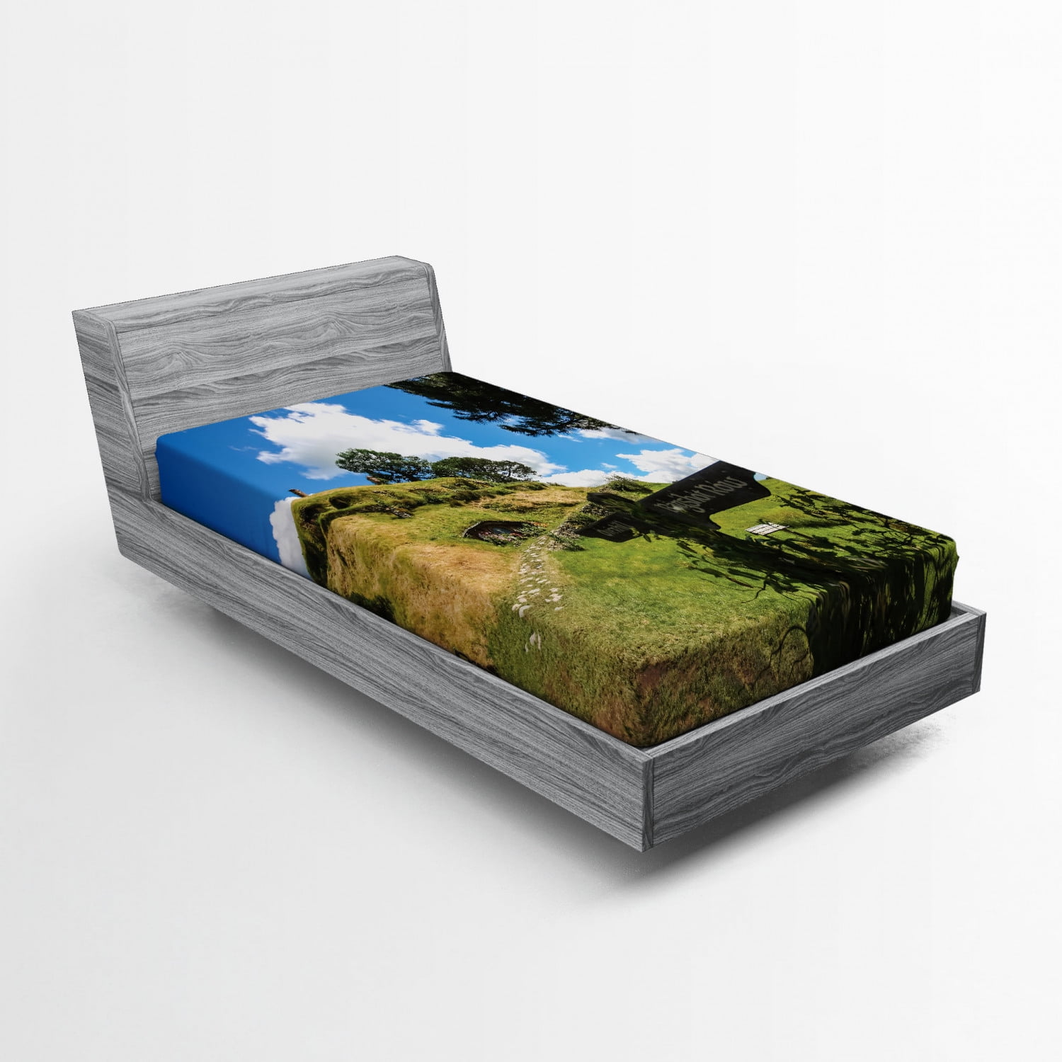 Ambesonne Hobbits Fitted Sheet, Overhill Hobbit Village, Twin Size ...