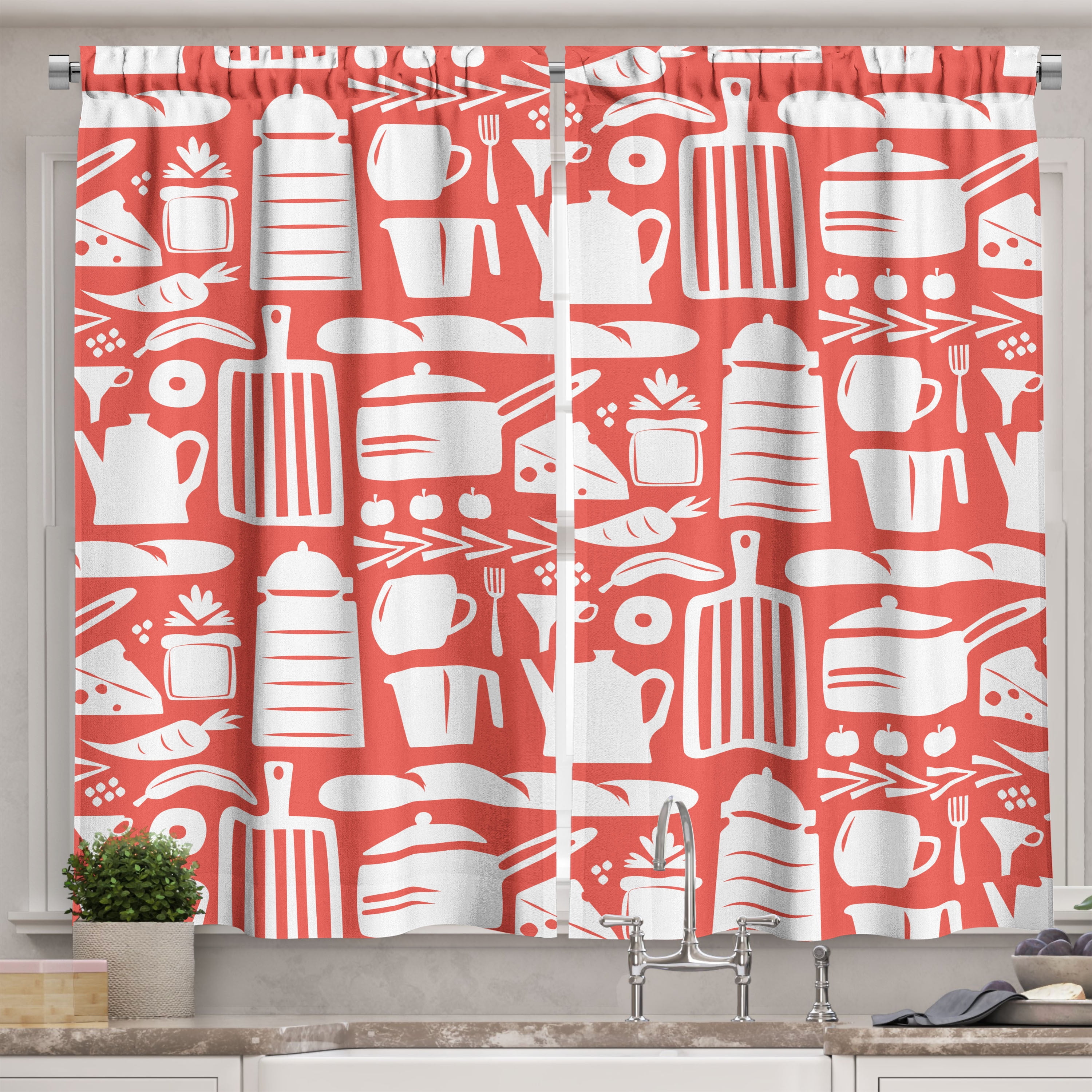 Ambesonne Hobby Kitchen Curtains, Cooking Theme Items Pattern, 55"x45 ...