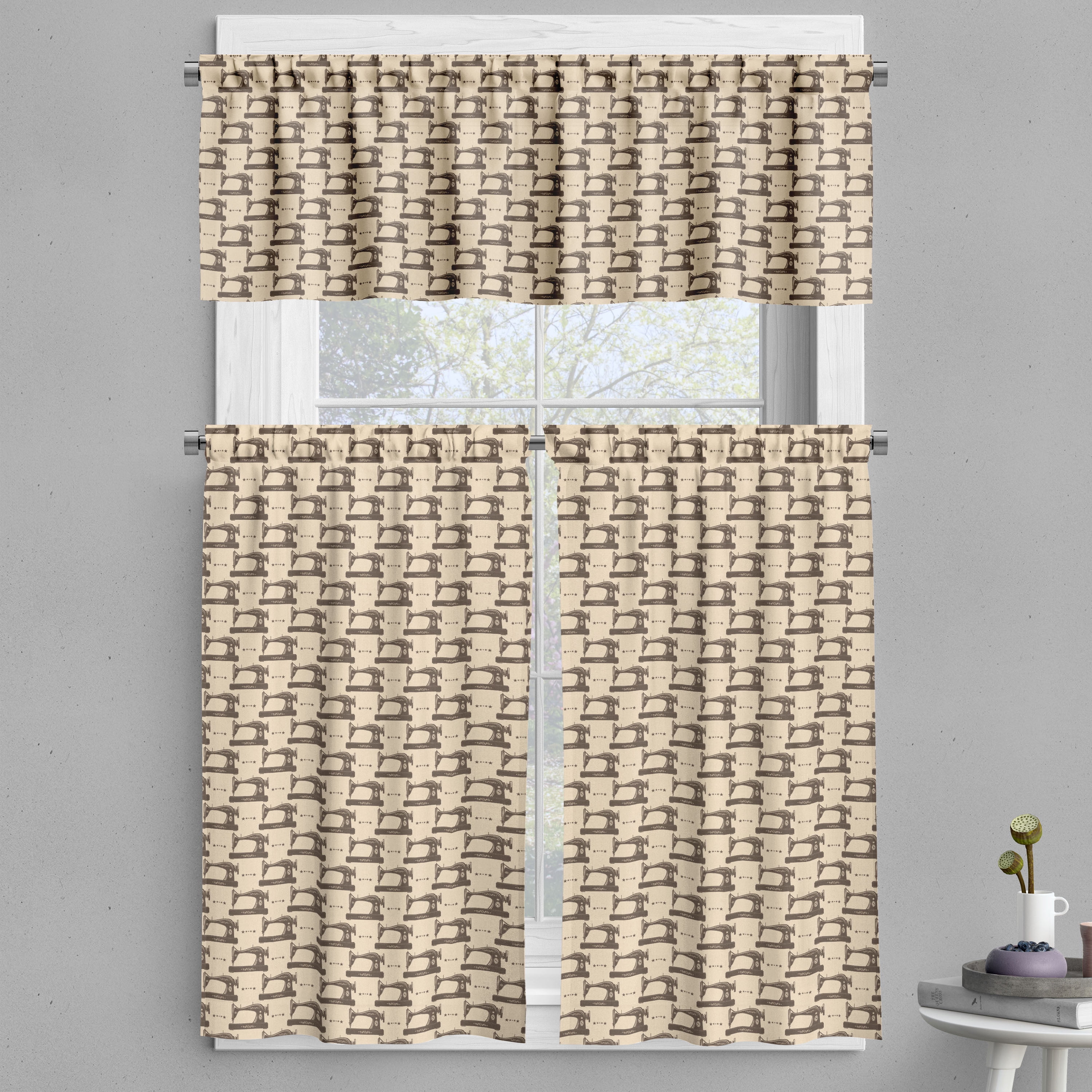Ambesonne Hobby Valance & Curtain, Retro Sewing Machine Patterns, 55 ...