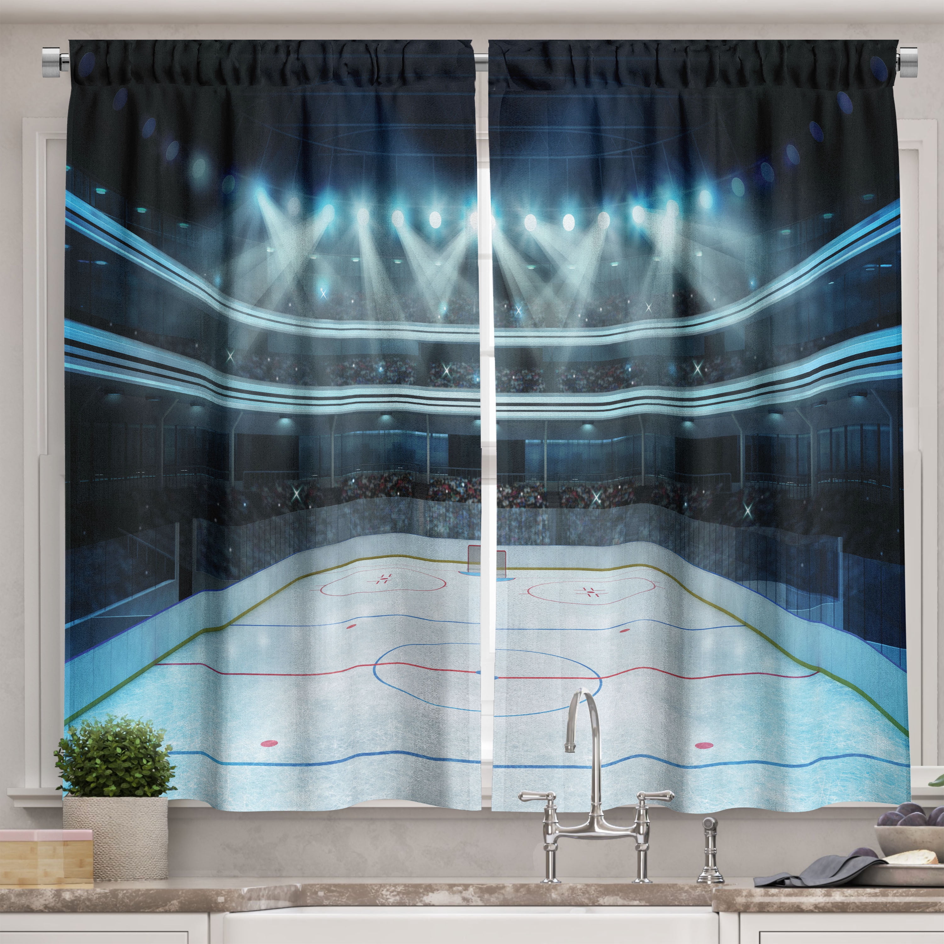 Ambesonne Hockey Kitchen Curtains, Sport Arena Photo Fans, 55"x39 ...