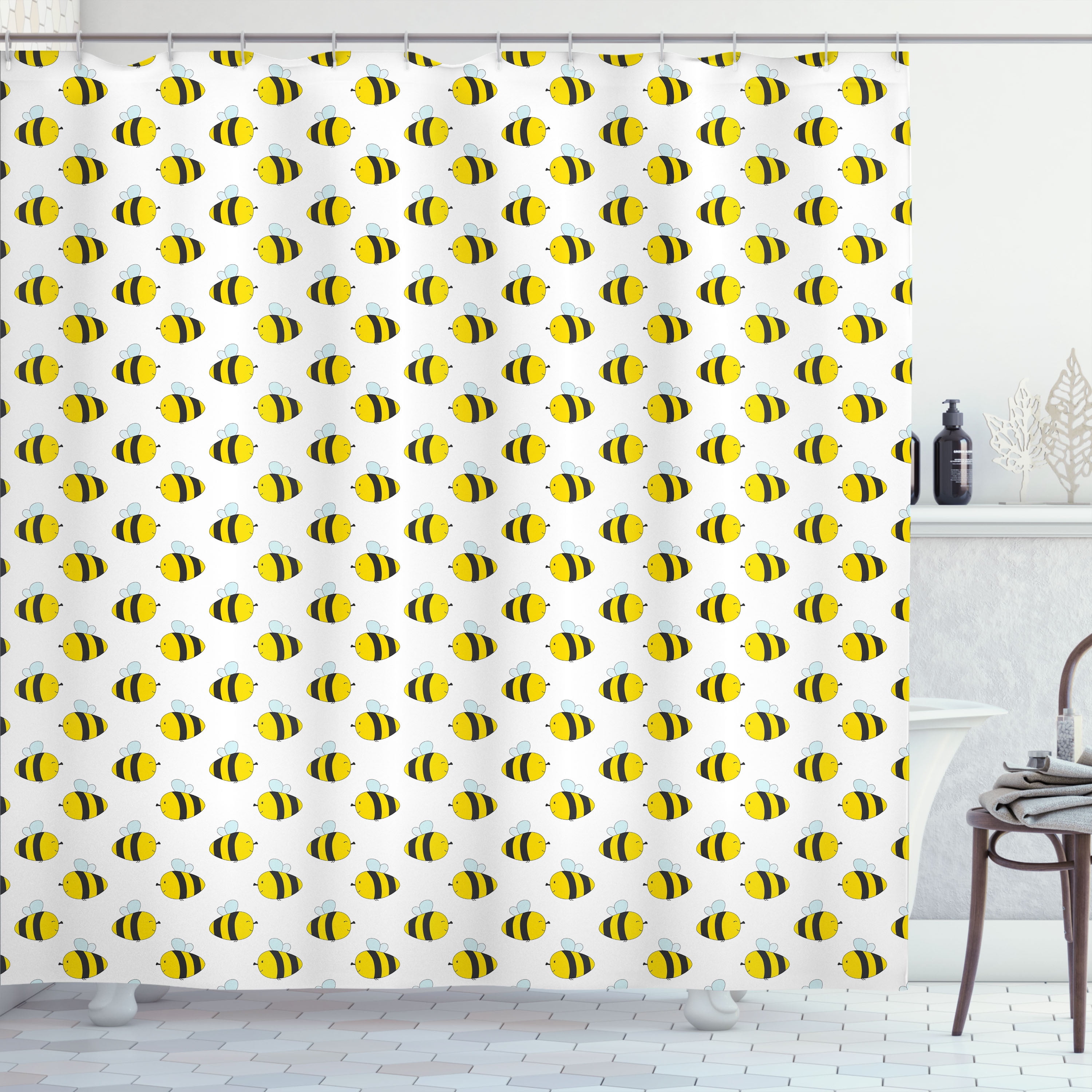 Ambesonne Honey Bee Shower Curtain, Graphical Flying Insects, 69"Wx75"L ...