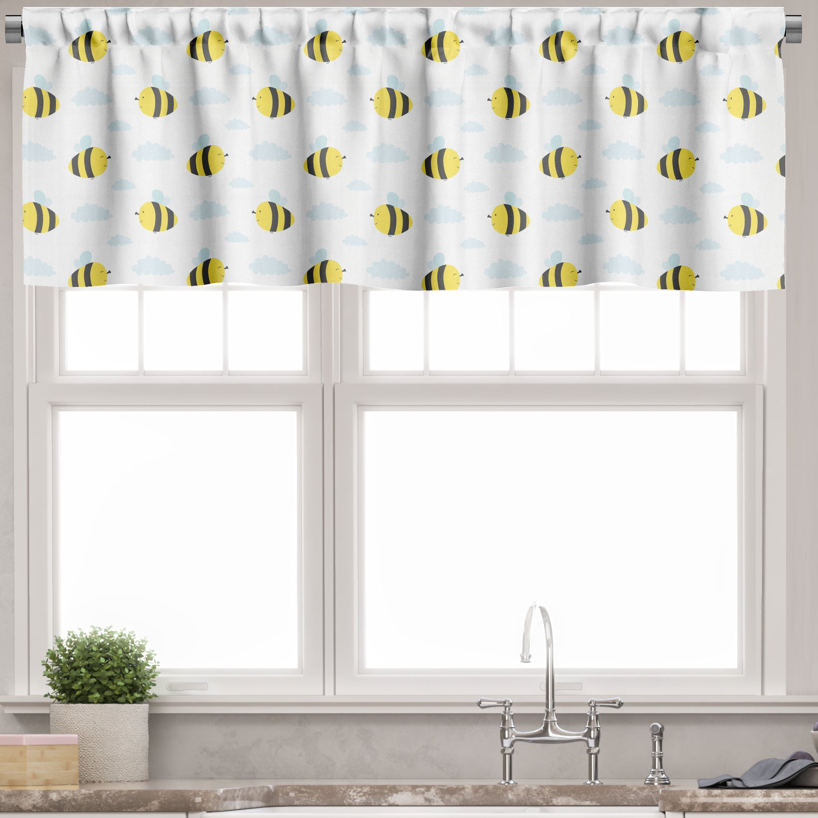 Ambesonne Honey Bee Valance Pack of 2, Stinging Animals Clouds, 42"X18 ...