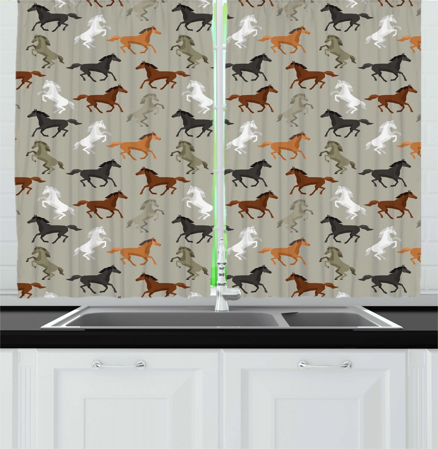 Ambesonne Horses Kitchen Curtains, Stallion Galloping Motif, 55"x39 ...