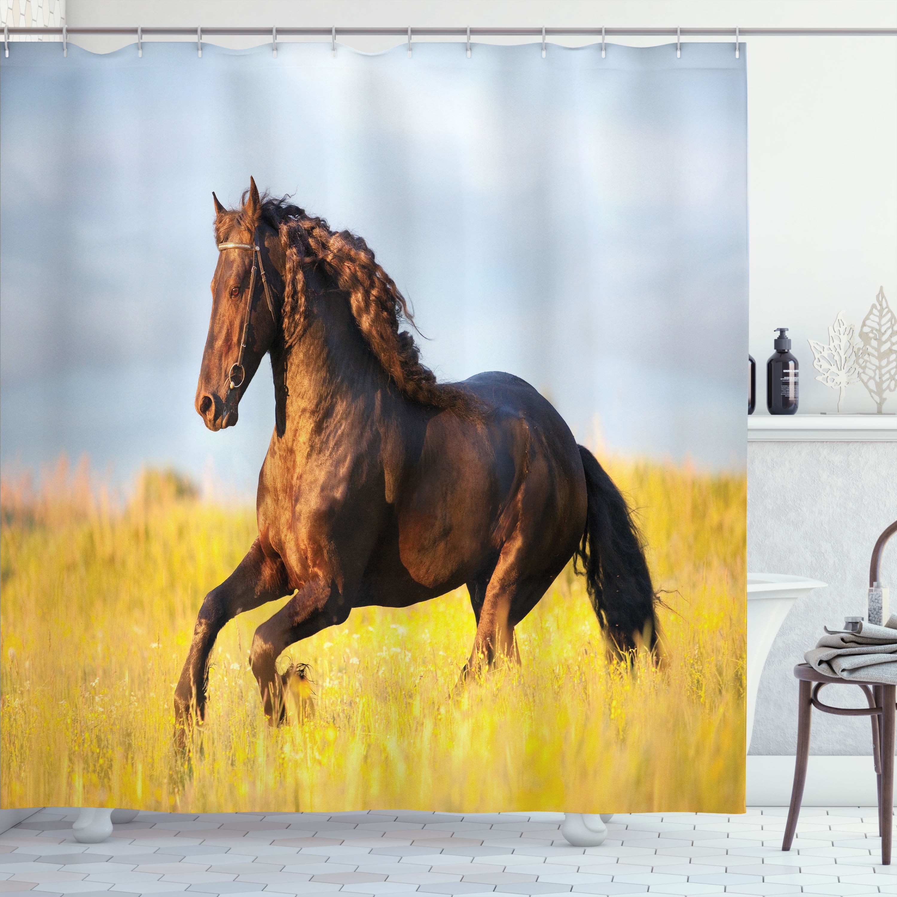 Ambesonne Horses Shower Curtain, Meadow Mystery Horse, 69"Wx84"L ...