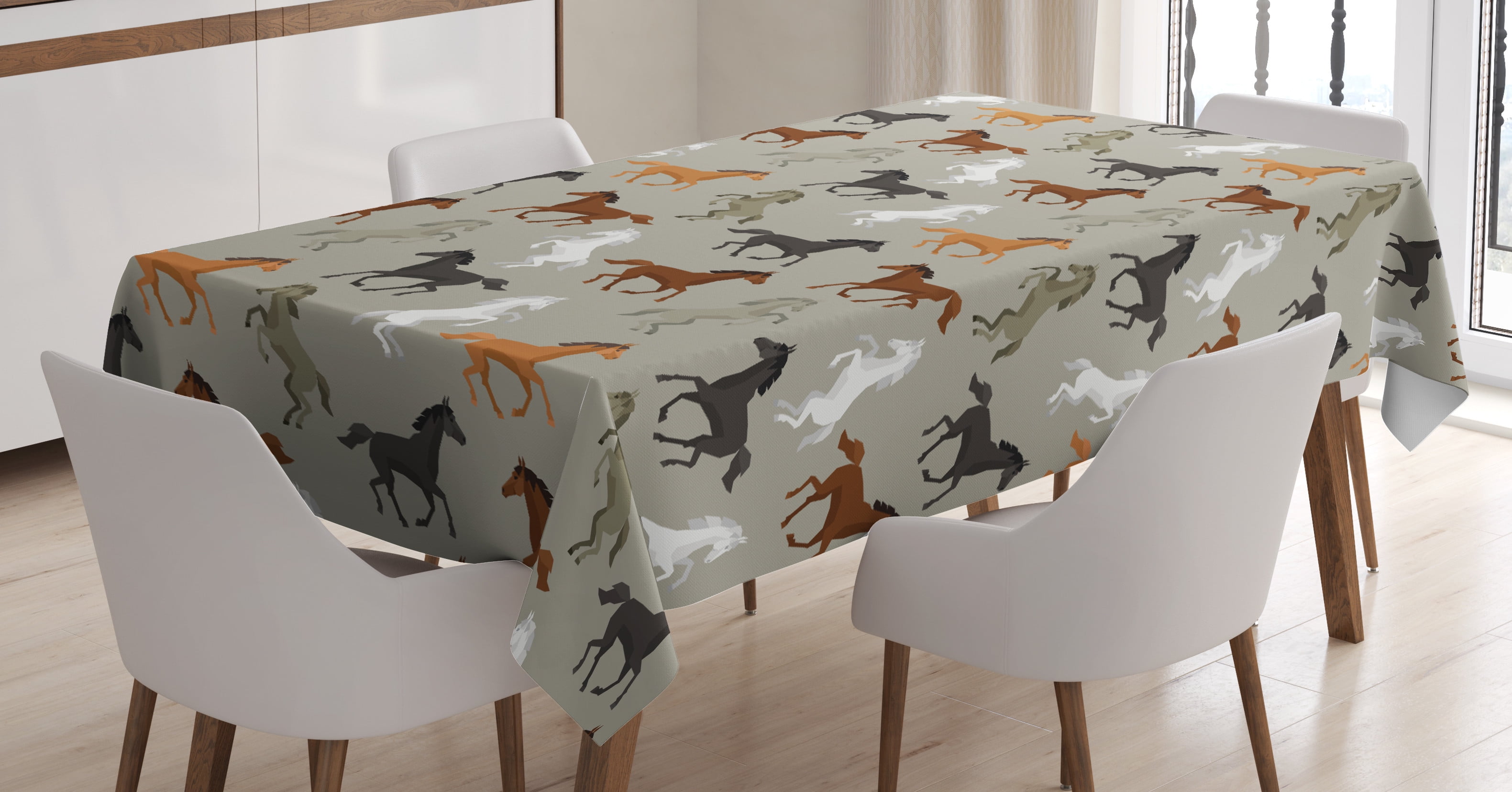 Ambesonne Horses Tablecloth Rectangular Table Cover, Stallion Galloping ...