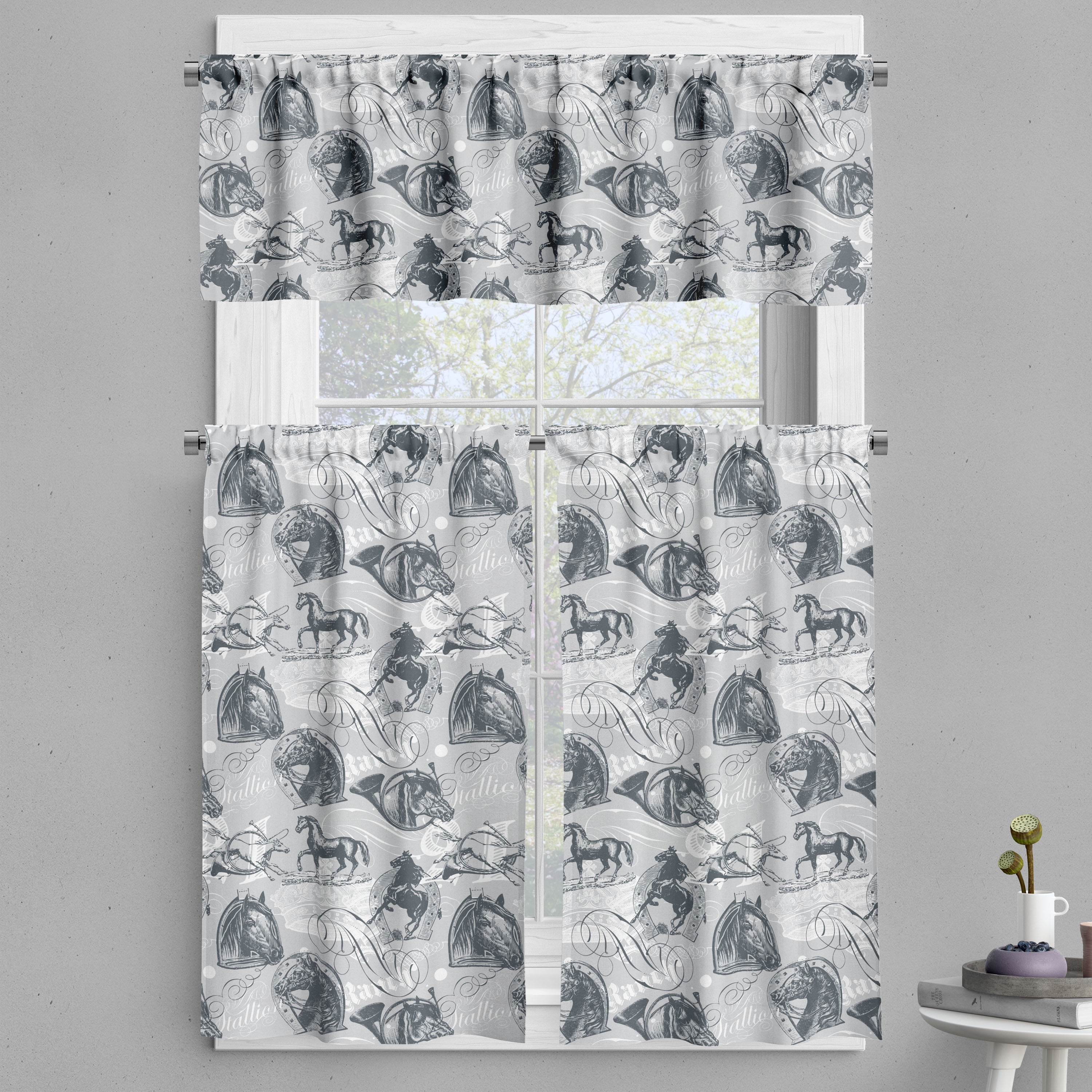 Ambesonne Horses Valance & Curtain, Stallion Sketch Style, 55"x24 ...