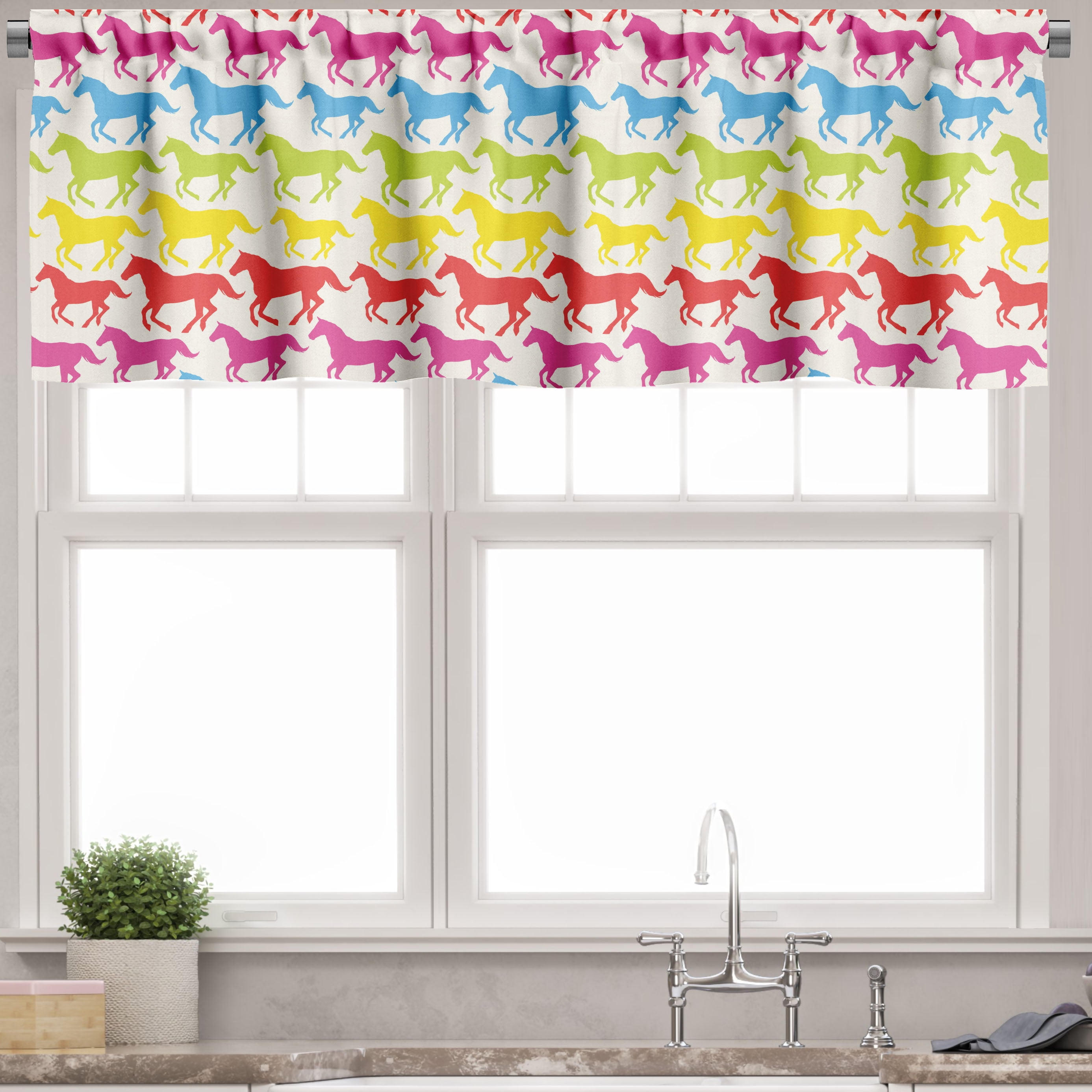 Ambesonne Horses Valance Pack of 2, Rainbow Color Giddy, 54"X18 ...
