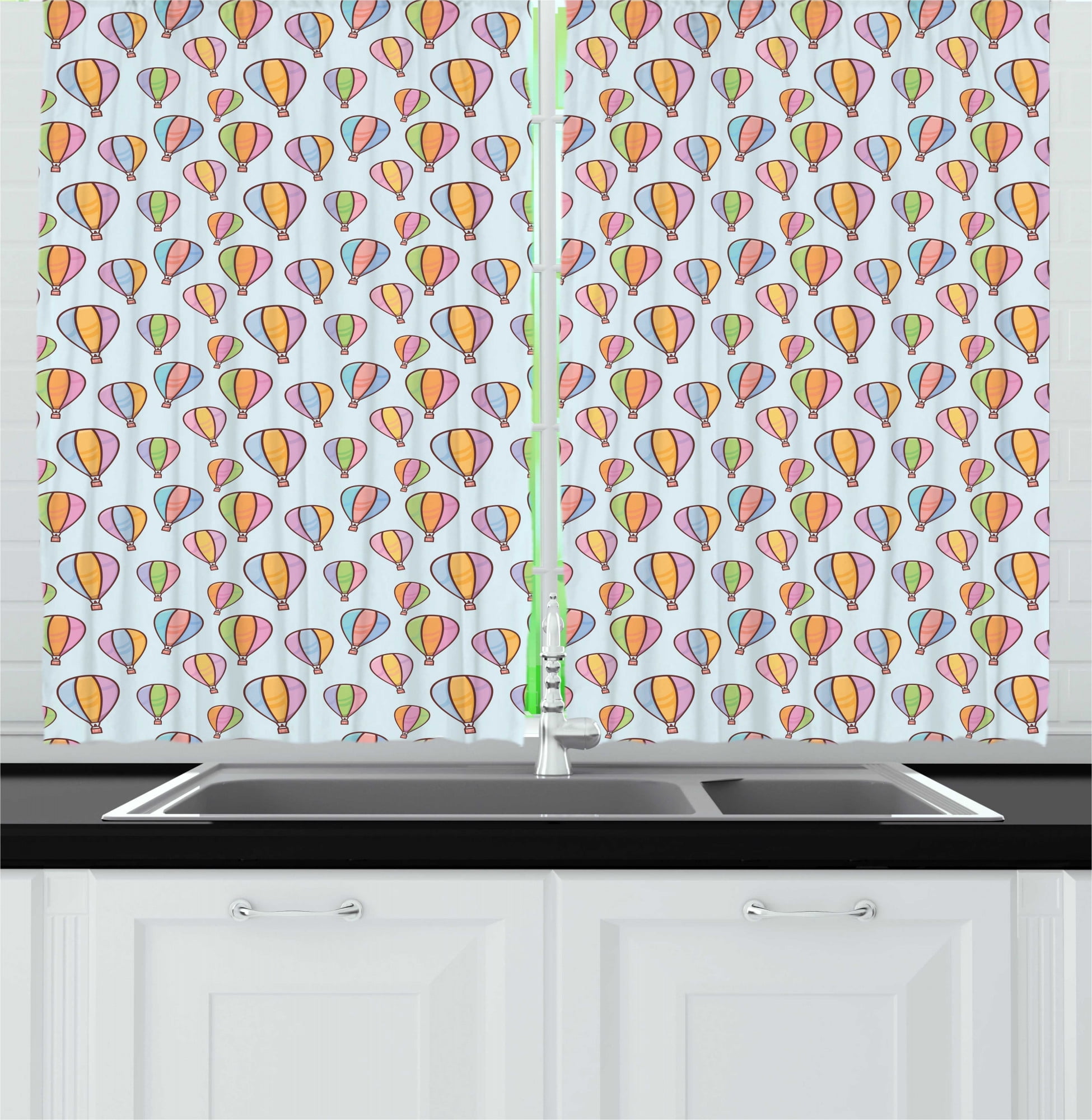 Ambesonne Hot Air Balloon Kitchen Curtains, Sky Vehicle Cartoon, 55"x45 ...