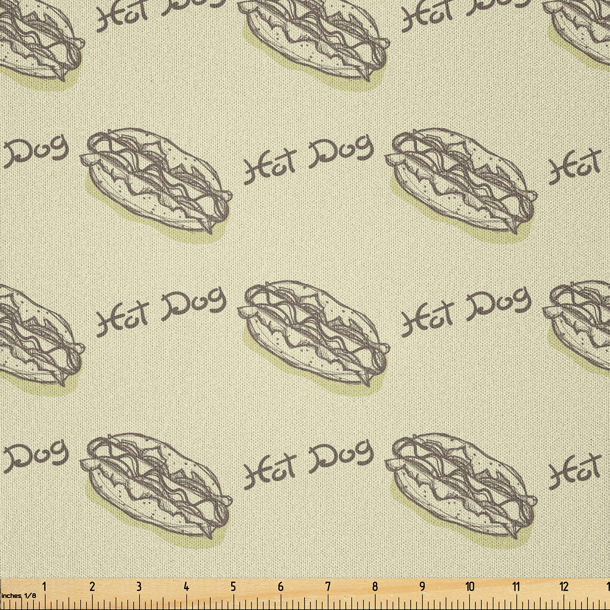 Ambesonne Hot Dog Fabric by the Yard Microfiber, Vintage Style Food ...
