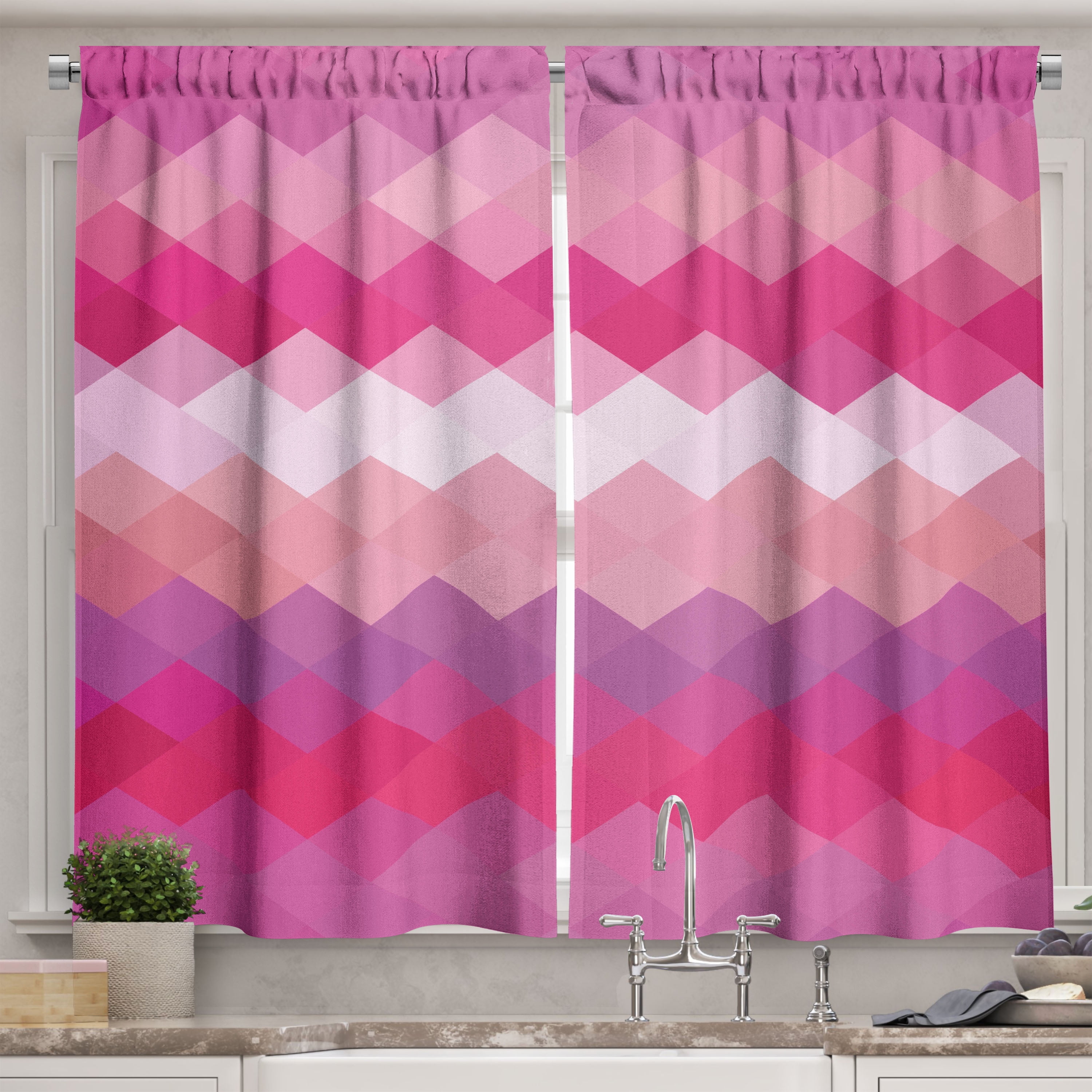 Ambesonne Hot Pink Kitchen Curtains, Classic Simple Modern, 55"x39 ...