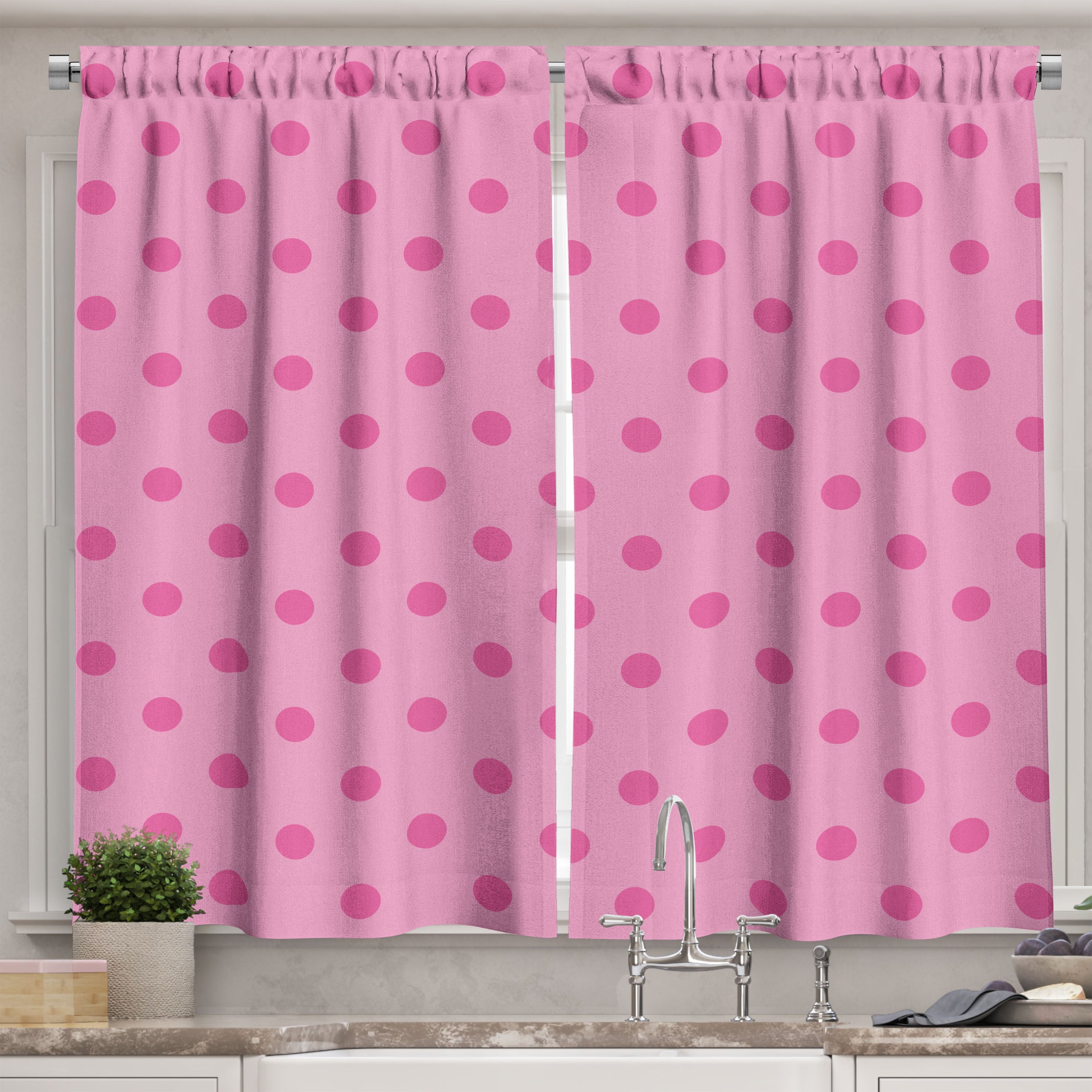 Ambesonne Hot Pink Kitchen Curtains, Classical Simple Dots, 55"x39 ...