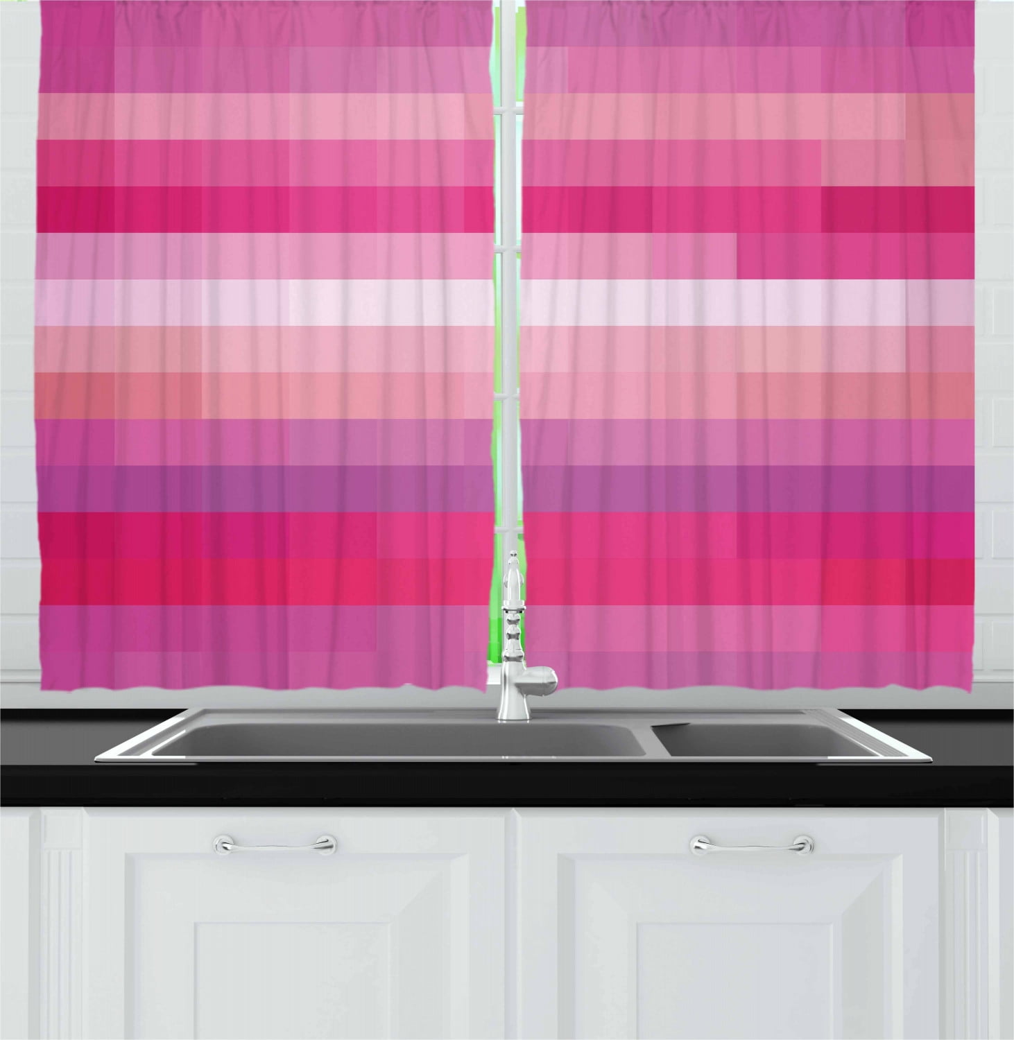 Ambesonne Hot Pink Kitchen Curtains, Color Gradient Cubism Art, 55"x39 ...