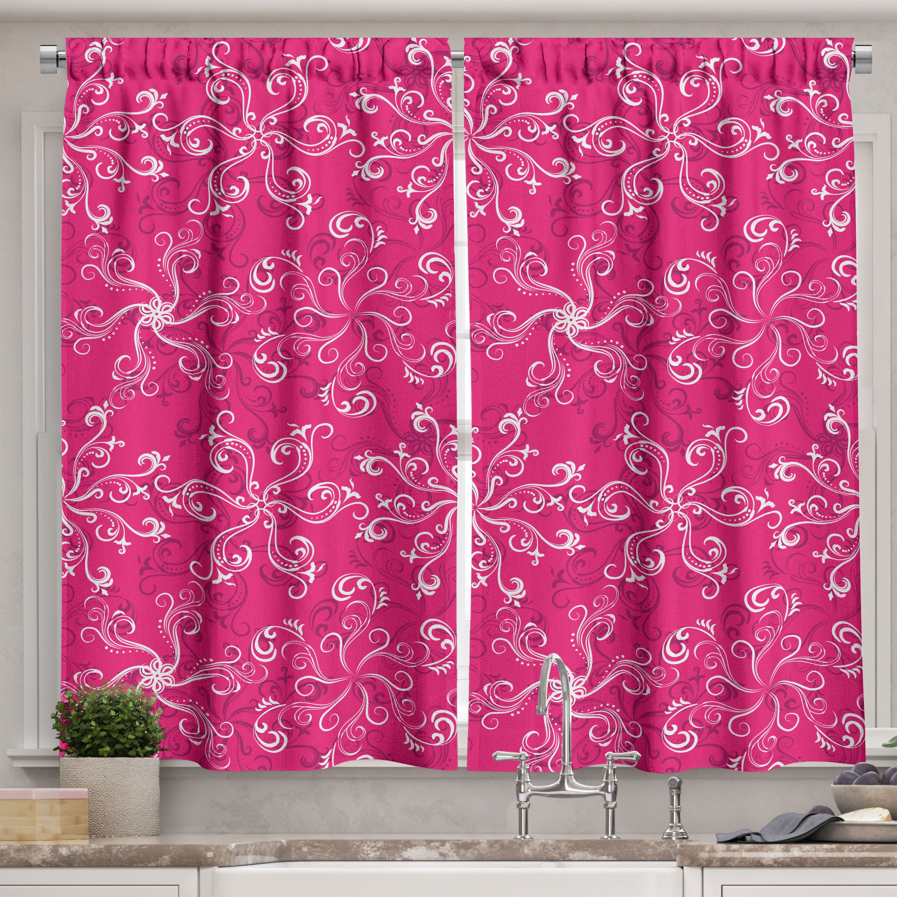 Ambesonne Hot Pink Kitchen Curtains, Spring Flourish Bloom, 55"x45 ...