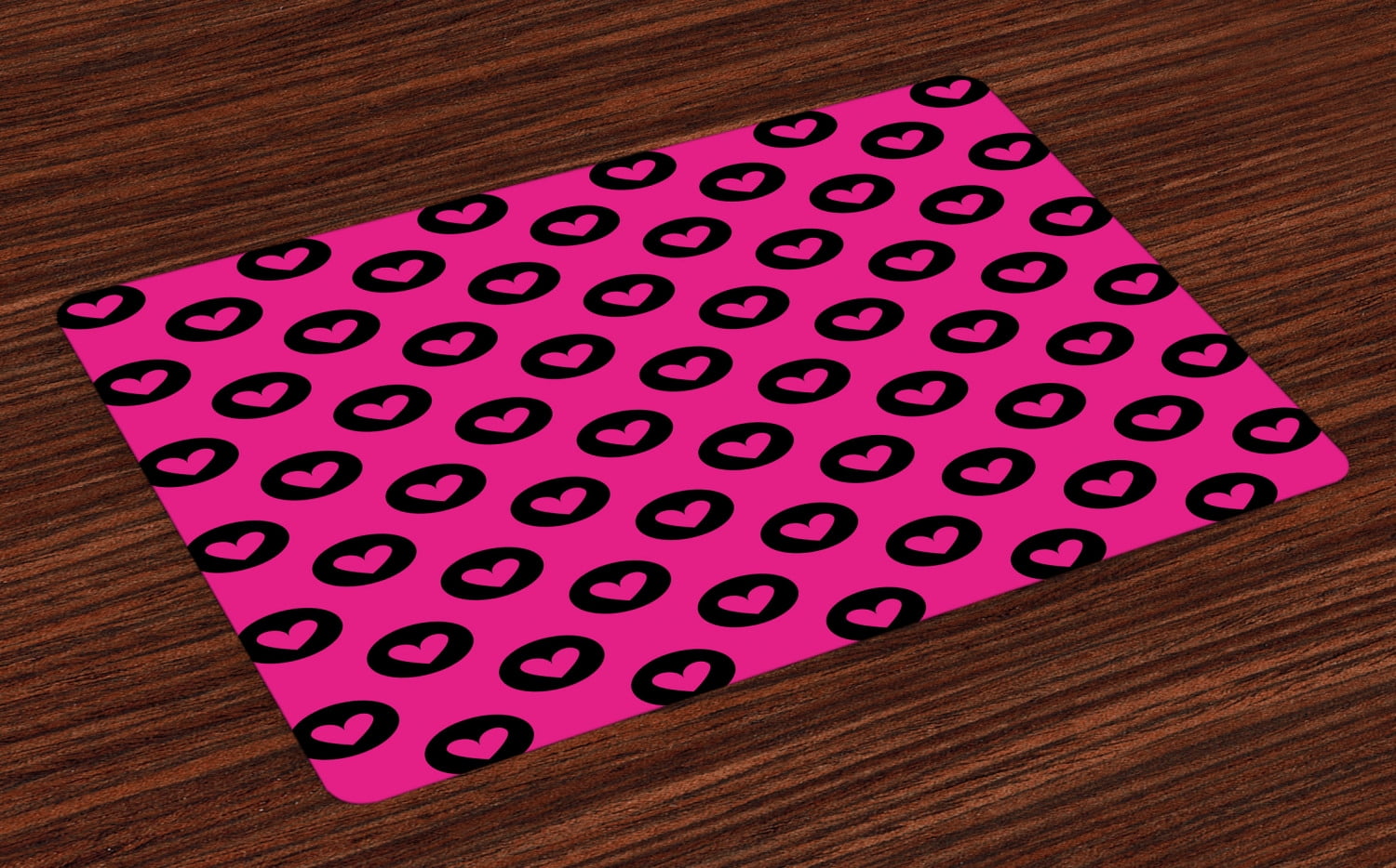 Ambesonne Hot Pink Place Mats Set of 4, Hearts Big Black Spots ...