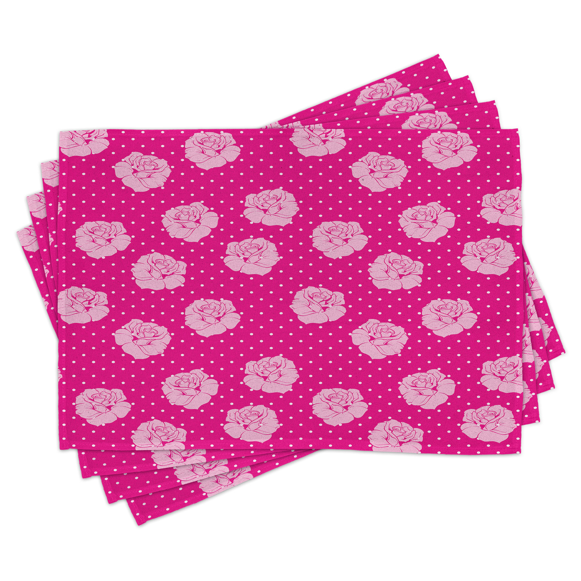 Ambesonne Hot Pink Place Mats Set of 4, Vintage Roses Love Dot ...