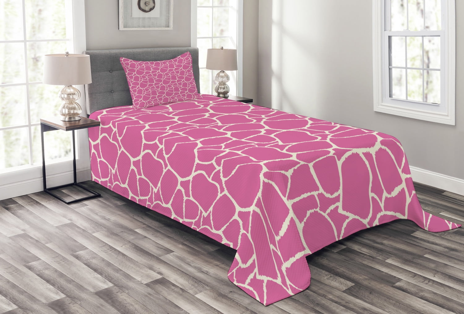 Ambesonne Hot Pink Quilted Bedspread Set 2 Pcs, Abstract Giraffe Skin ...