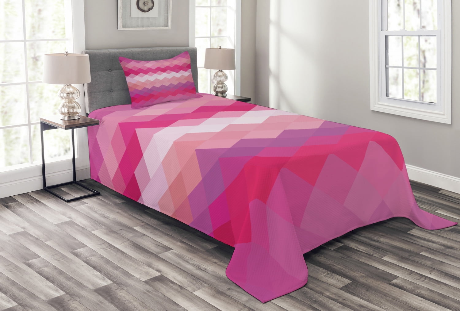 Ambesonne Hot Pink Quilted Bedspread Set 2 Pcs, Classic Simple Modern ...
