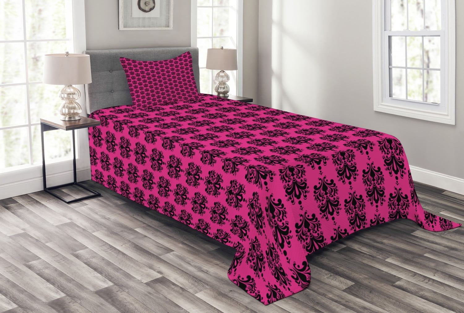 Ambesonne Hot Pink Quilted Bedspread Set 2 Pcs, Eastern Orient, Twin ...