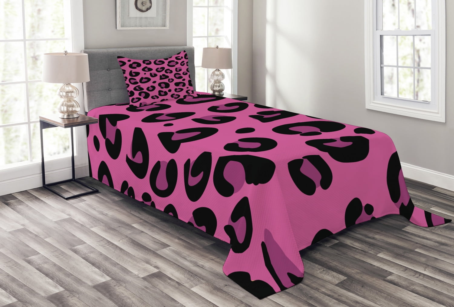 Ambesonne Hot Pink Quilted Bedspread Set 2 Pcs, Leopard Animal Skin ...