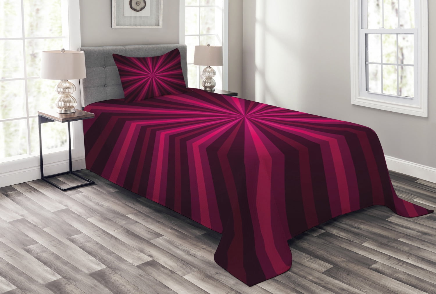 Ambesonne Hot Pink Quilted Bedspread Set 2 Pcs, Starburst Futuristic ...