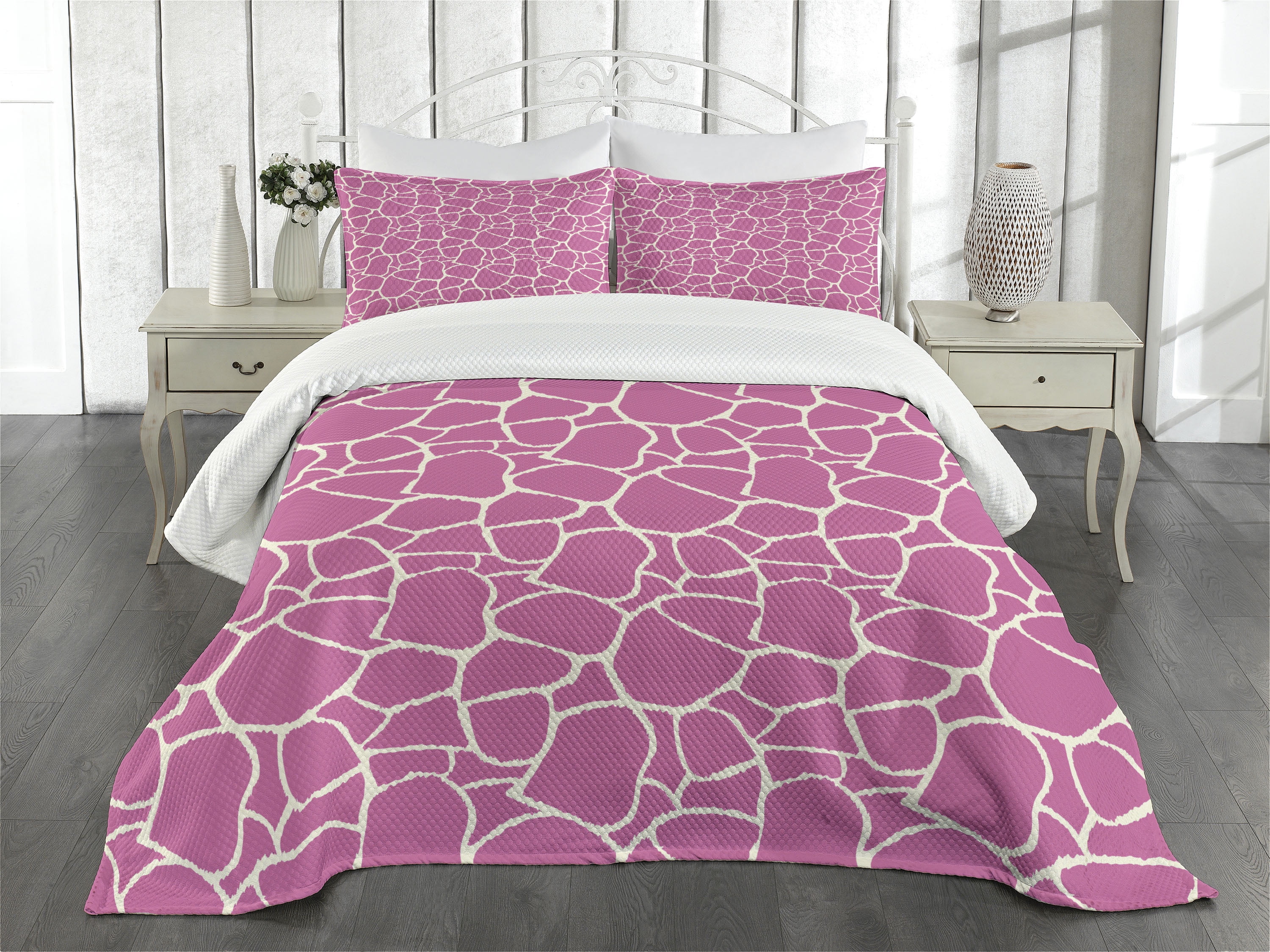 Ambesonne Hot Pink Quilted Bedspread Set 3 Pcs, Abstract Giraffe Skin ...