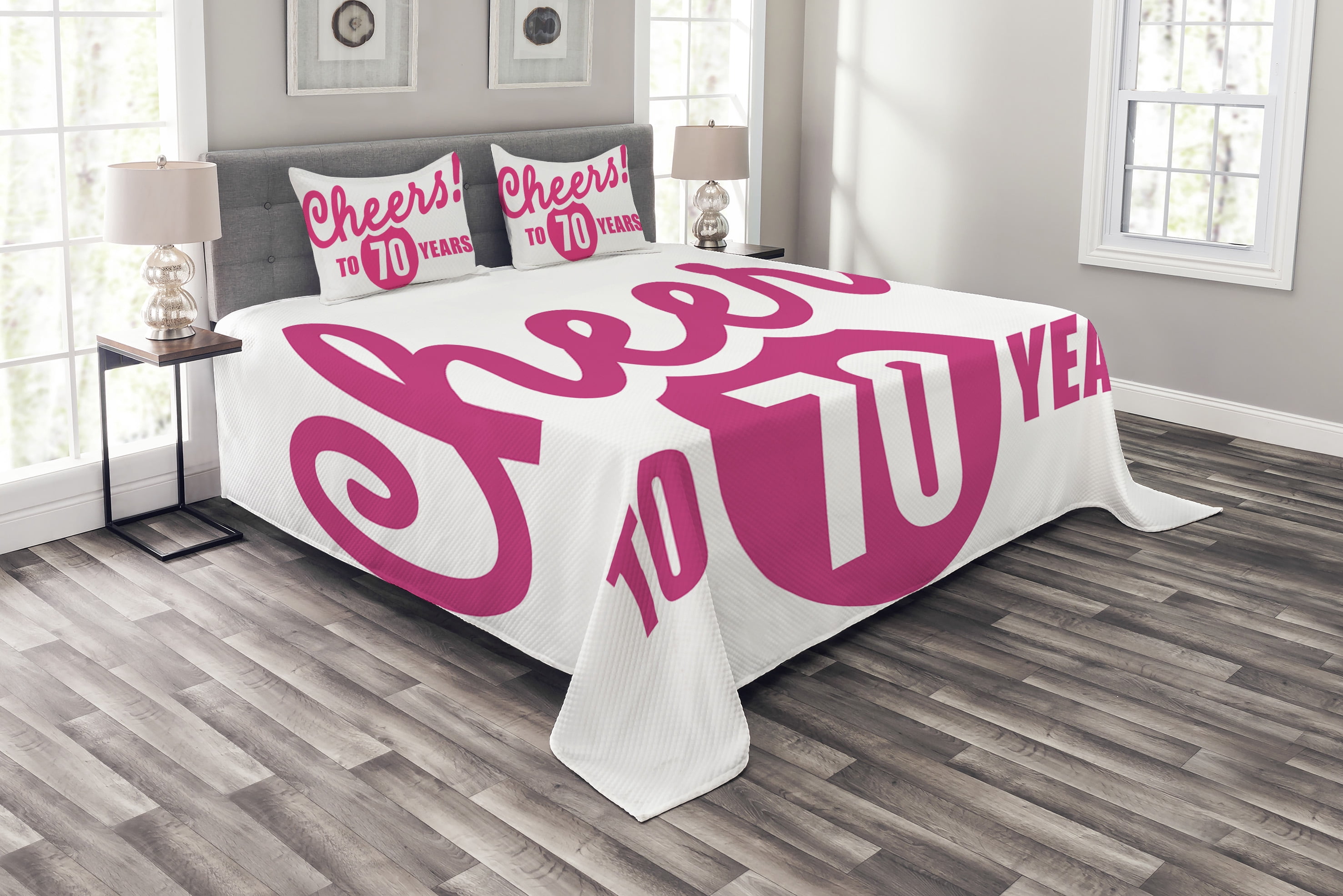 Ambesonne Hot Pink Quilted Bedspread Set 3 Pcs, Cheers to 70 Years ...