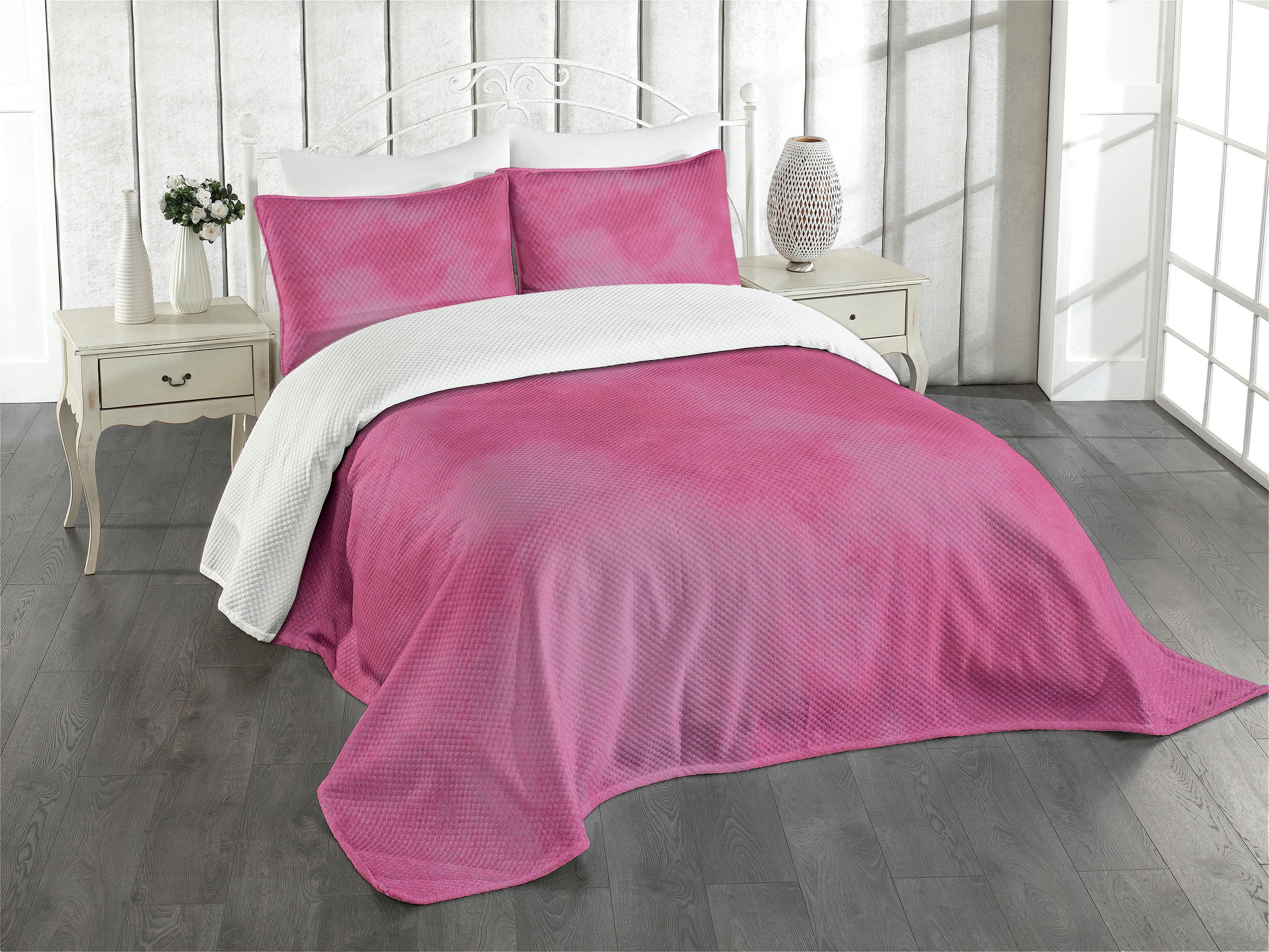 Ambesonne Hot Pink Quilted Bedspread Set 3 Pcs, Mottled Vibrant, King ...