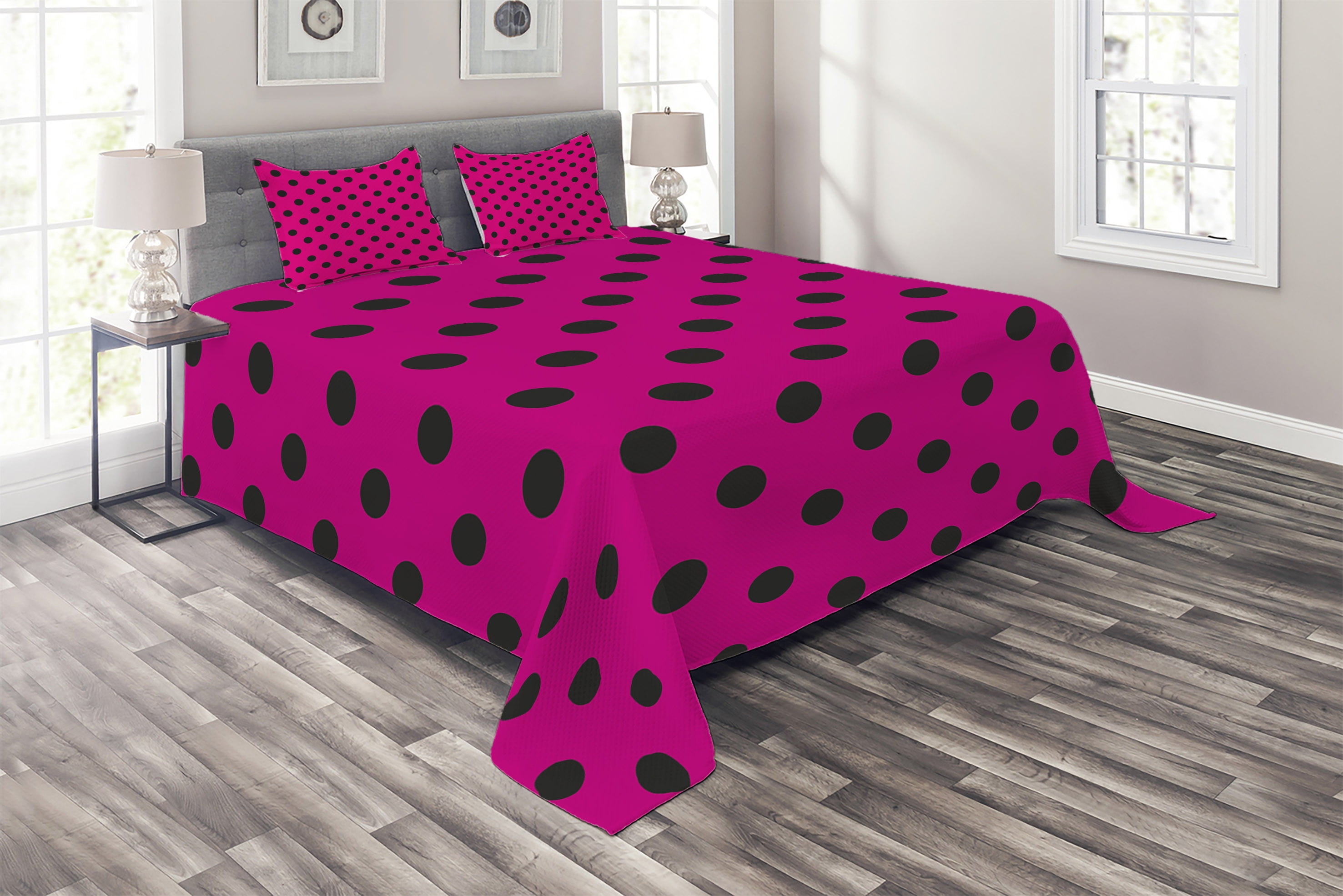 Ambesonne Hot Pink Quilted Coverlet 3 Pcs, Pop Art Inspired Dots, Queen ...