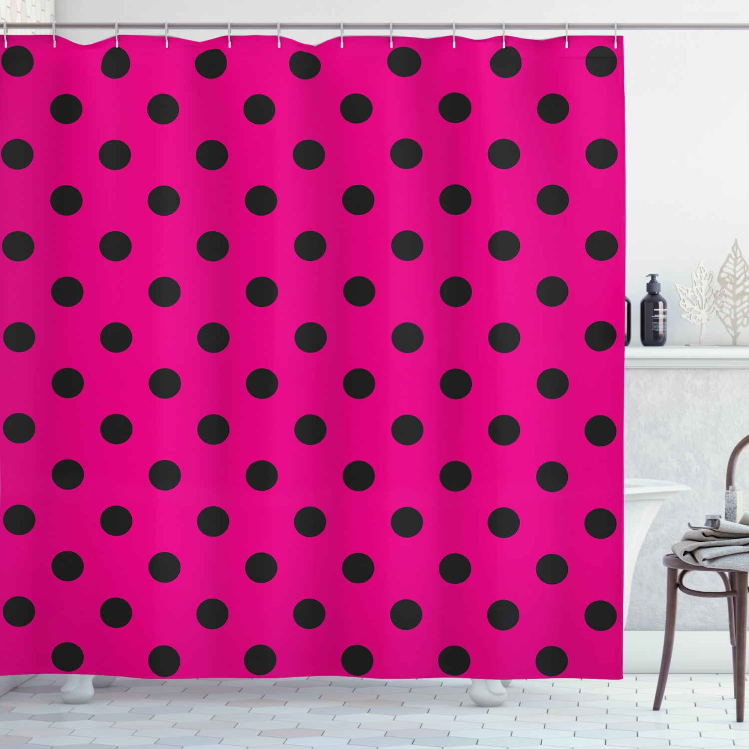 Ambesonne Hot Pink Shower Curtain Pop Art Inspired Dots 69wx75l