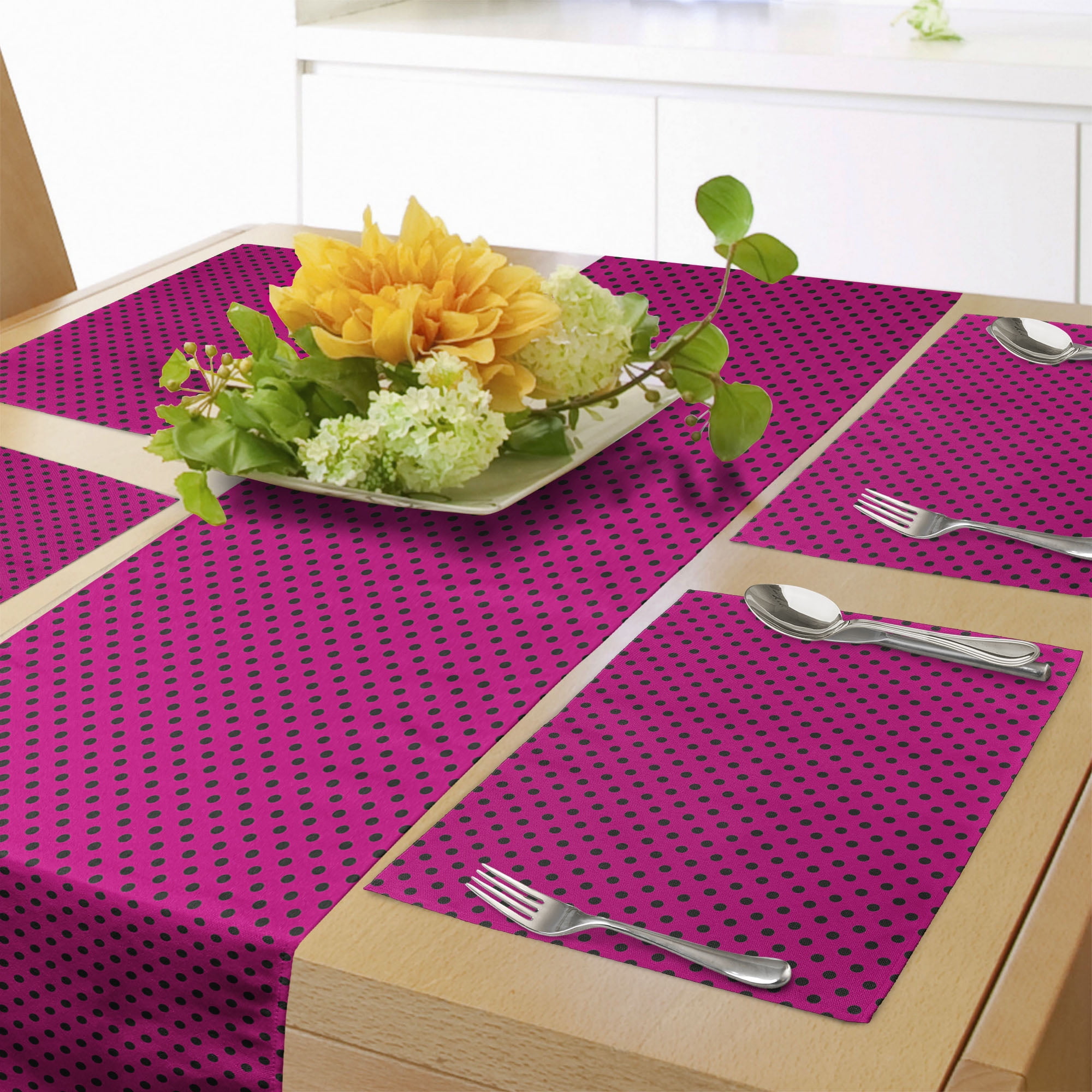 Ambesonne Hot Pink Table Runner & Placemats, Pop Art Inspired Dots ...