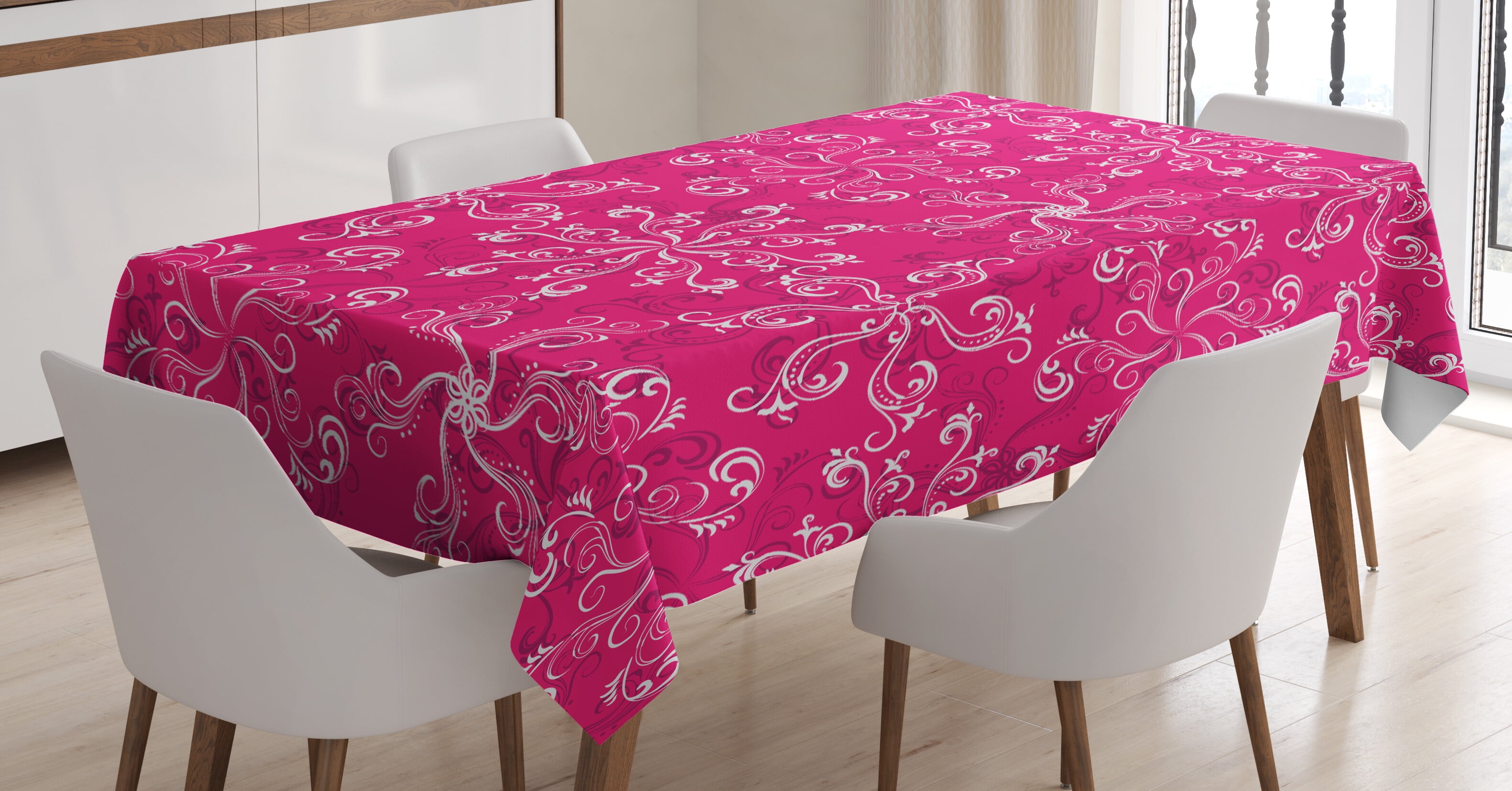 Ambesonne Hot Pink Tablecloth Rectangular Table Cover, Spring Flourish ...