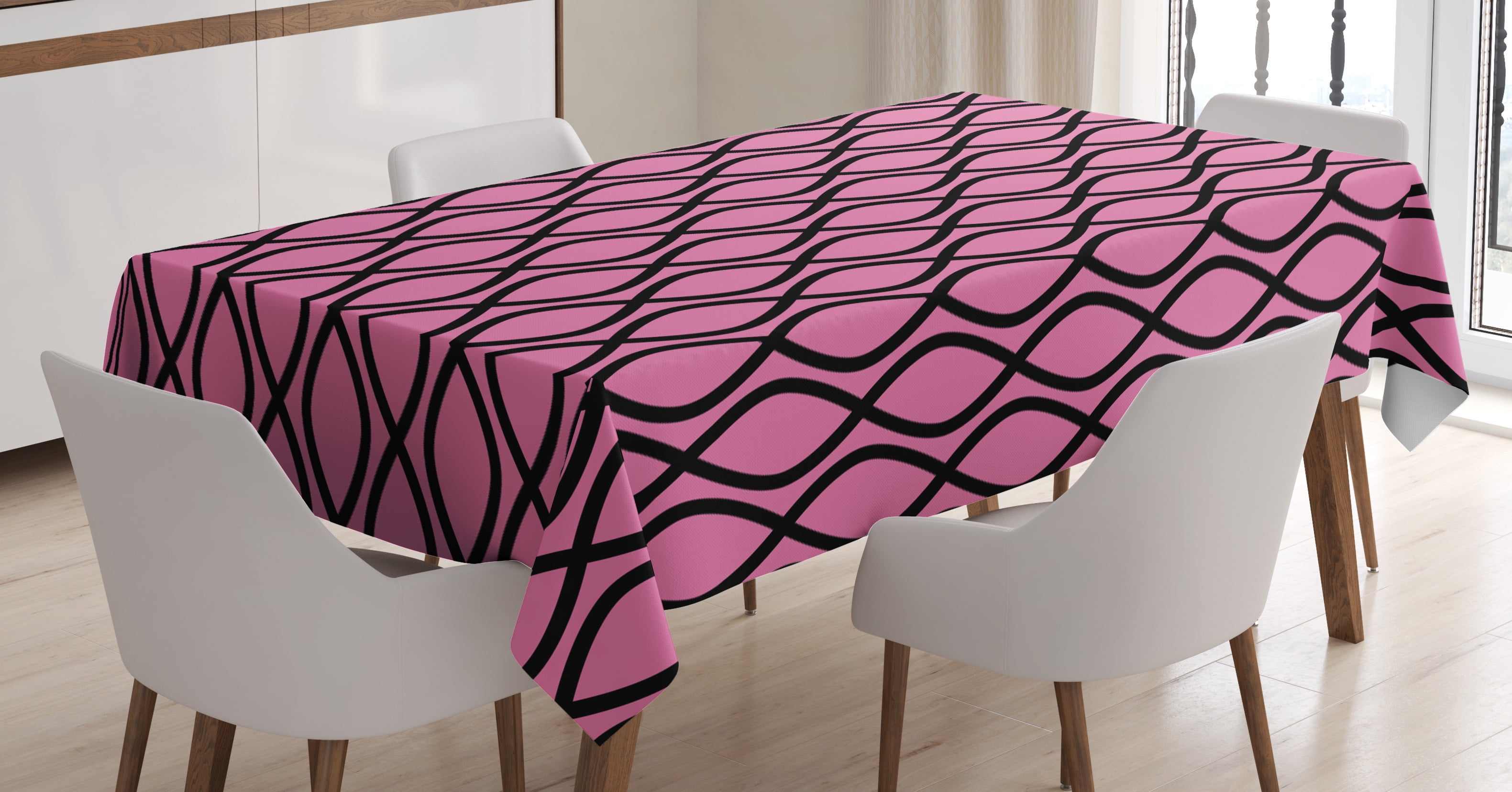 Ambesonne Hot Pink Tablecloth Rectangular Table Cover, Wavy Lines ...