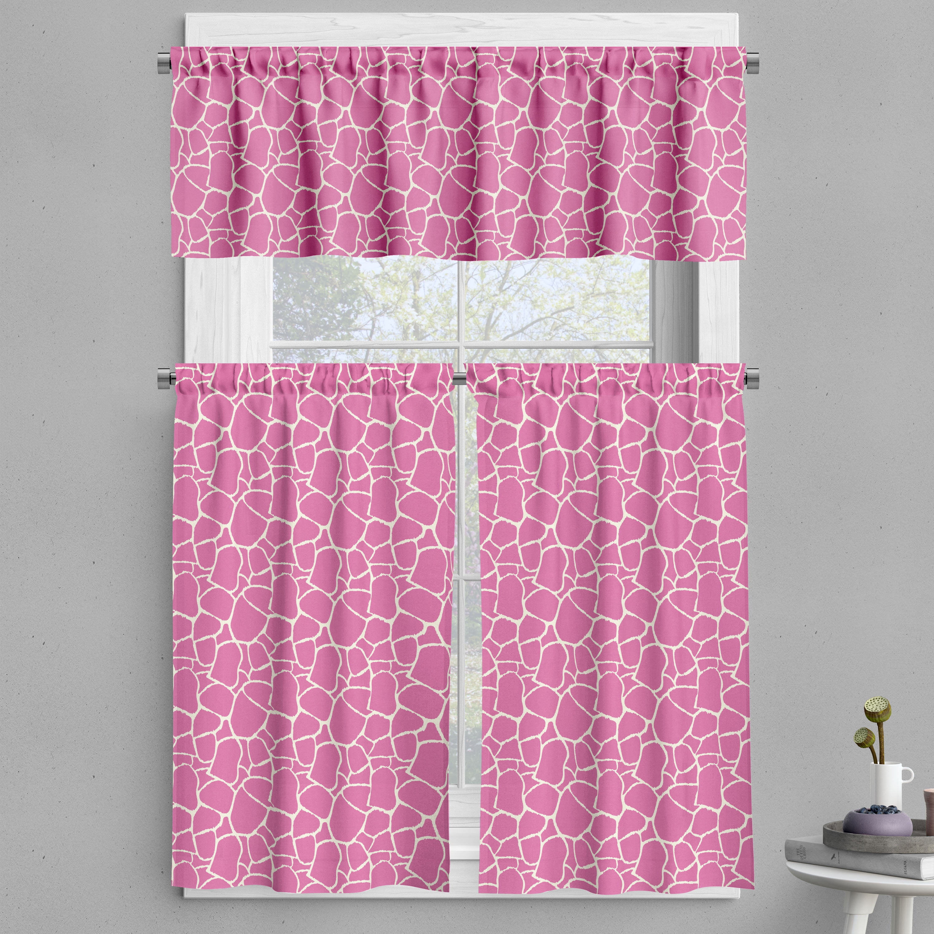 Ambesonne Hot Pink Valance & Curtain, Abstract Giraffe Skin, 55"x24 ...