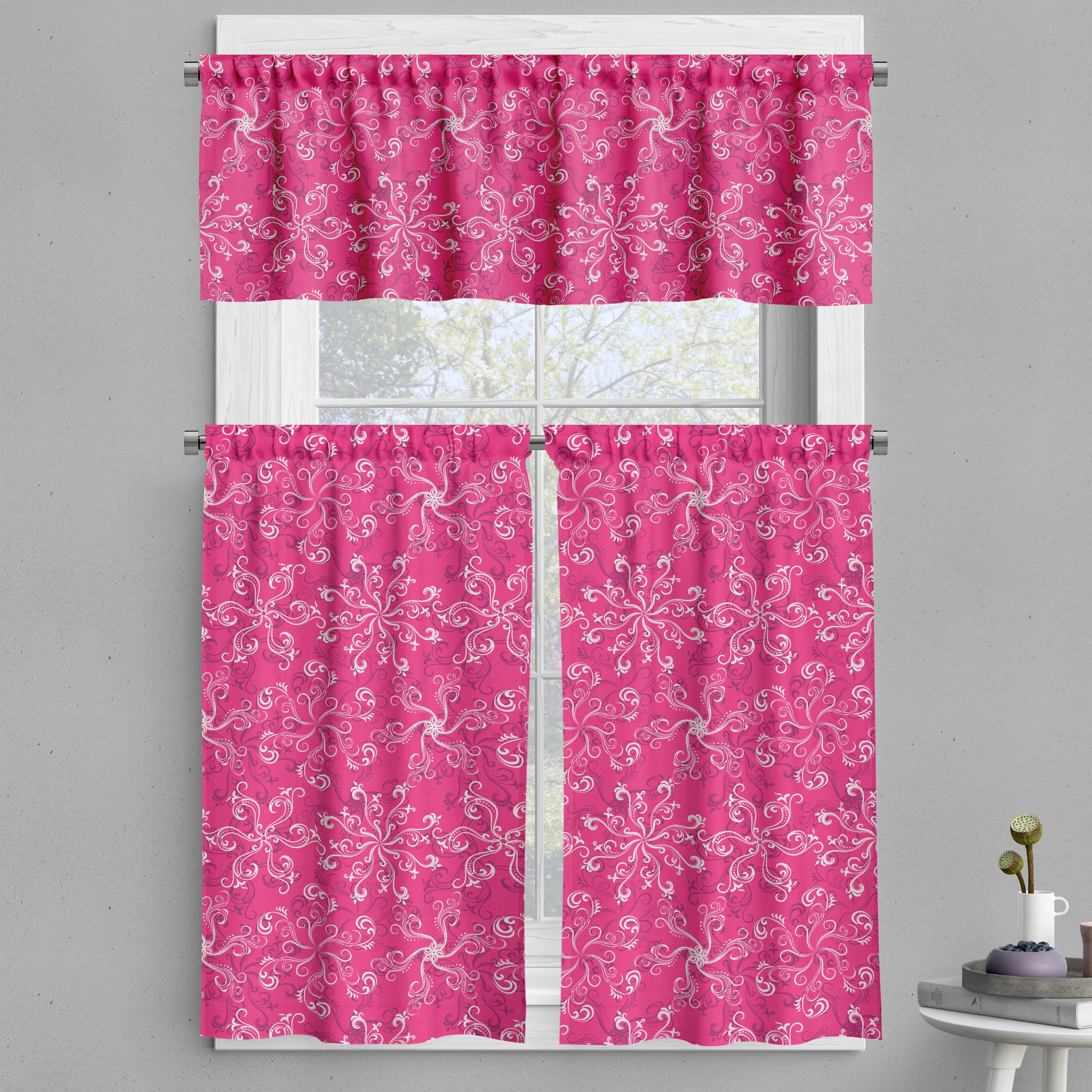Ambesonne Hot Pink Valance & Curtain, Spring Flourish Bloom, 55"x24 ...