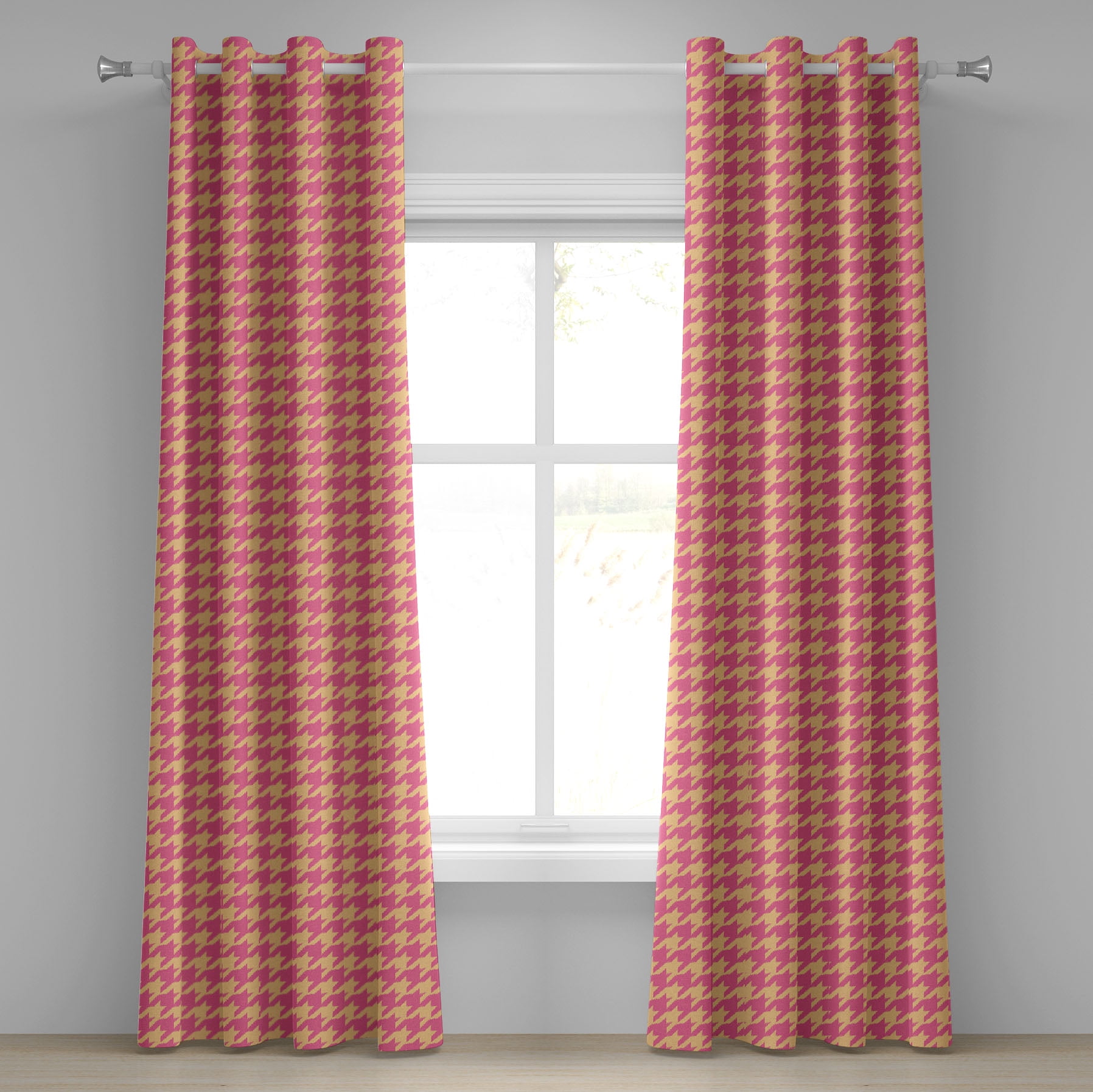 Ambesonne Houndstooth Grommet Curtain, Pastel Colored Ikat, 50" x 84 ...